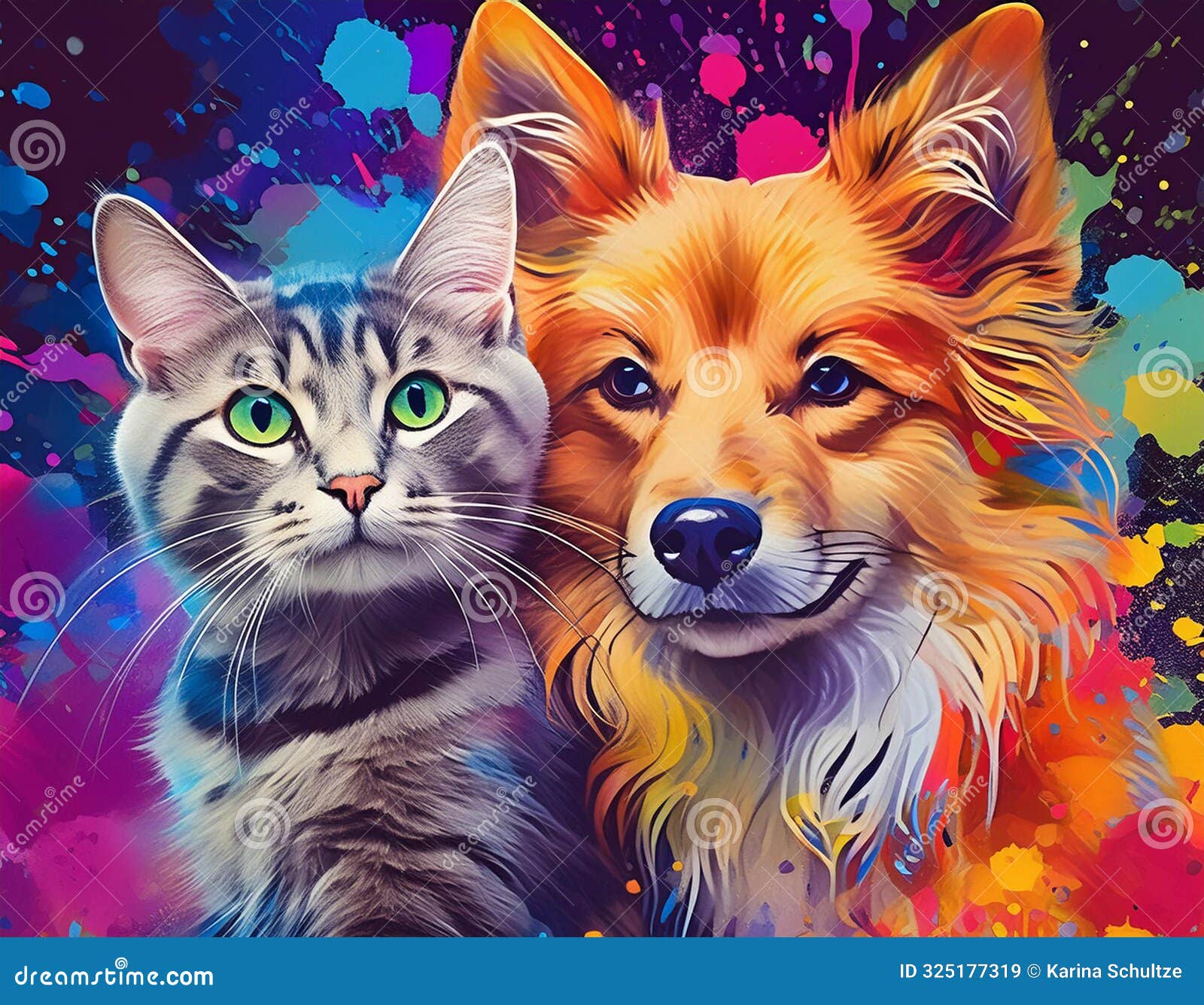 Dog and Cat the Same Size Color Splash Stock Illustration ...