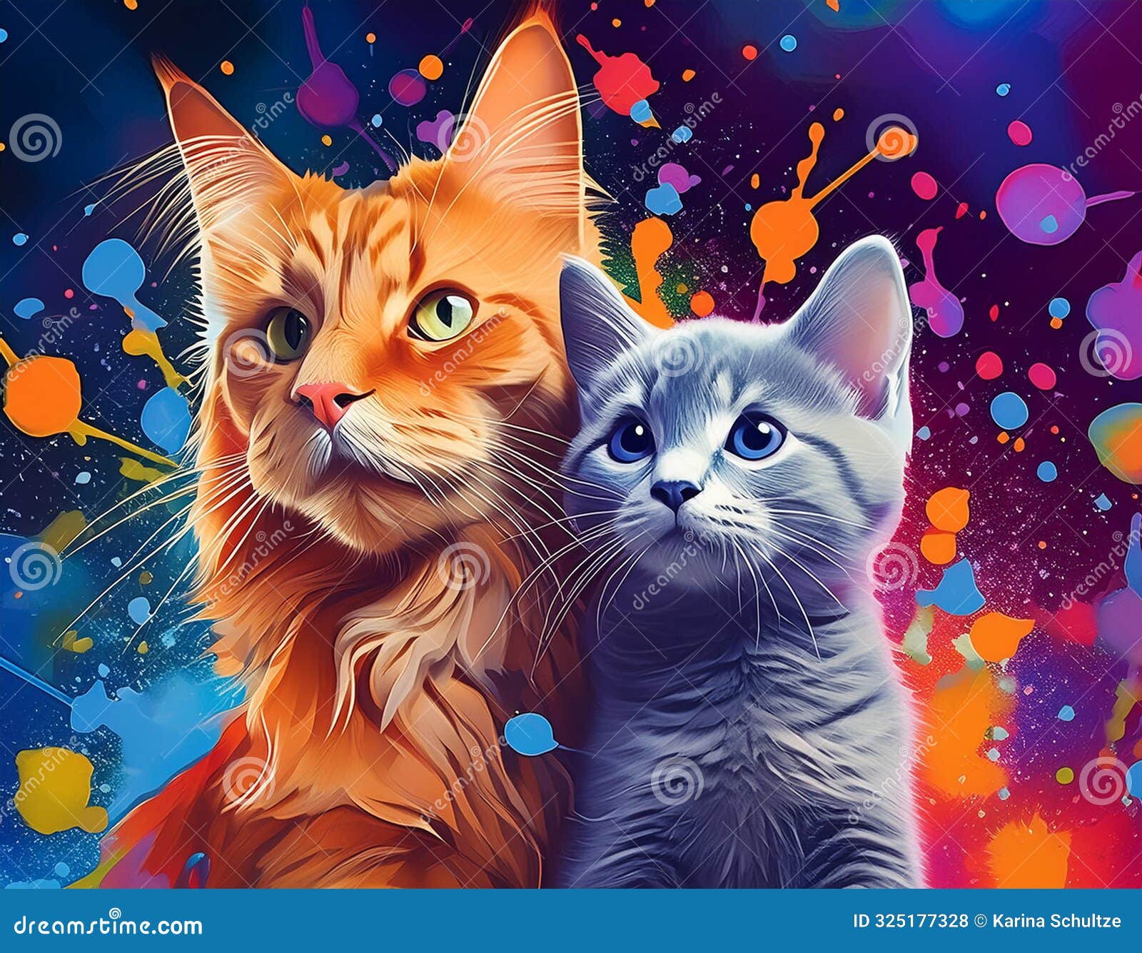 Dog and Cat the Same Size Color Splash Stock Illustration ...