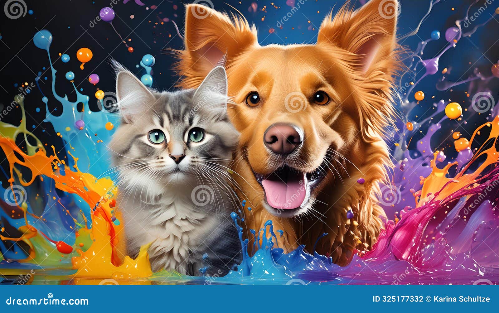 Dog and Cat the Same Size Color Splash Stock Illustration ...