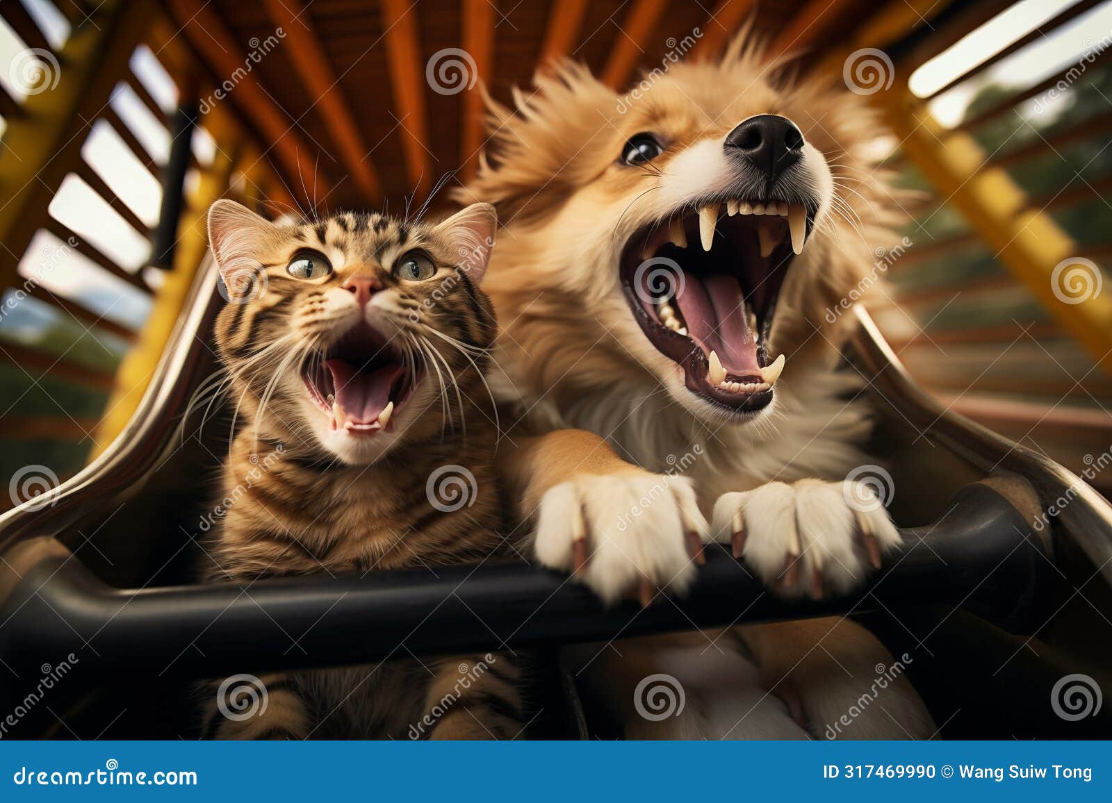 Dog and Cat Screaming Loud in Roller Coaster Stock Illustration ...