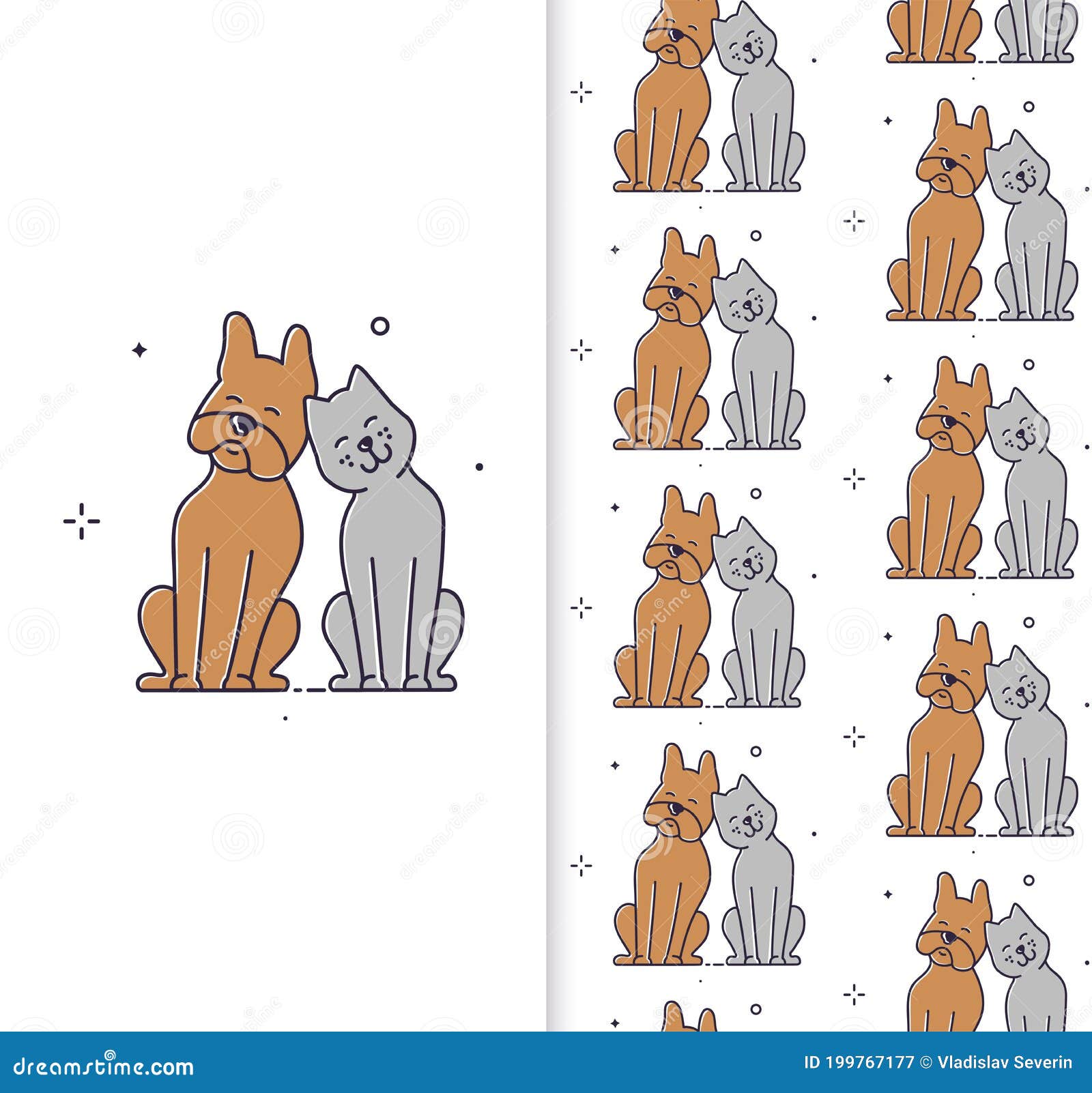 Dog and Cat Seamless Pattern Stock Vector - Illustration of kitten ...