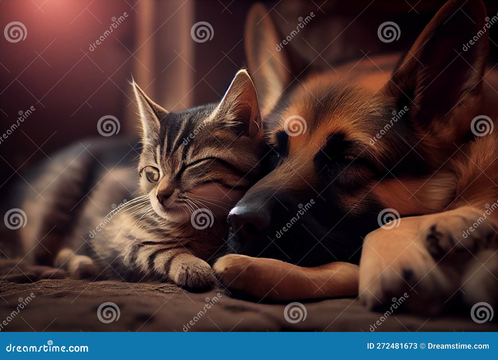 Dog and Cat Sleep Together.generative Ai Stock Illustration ...