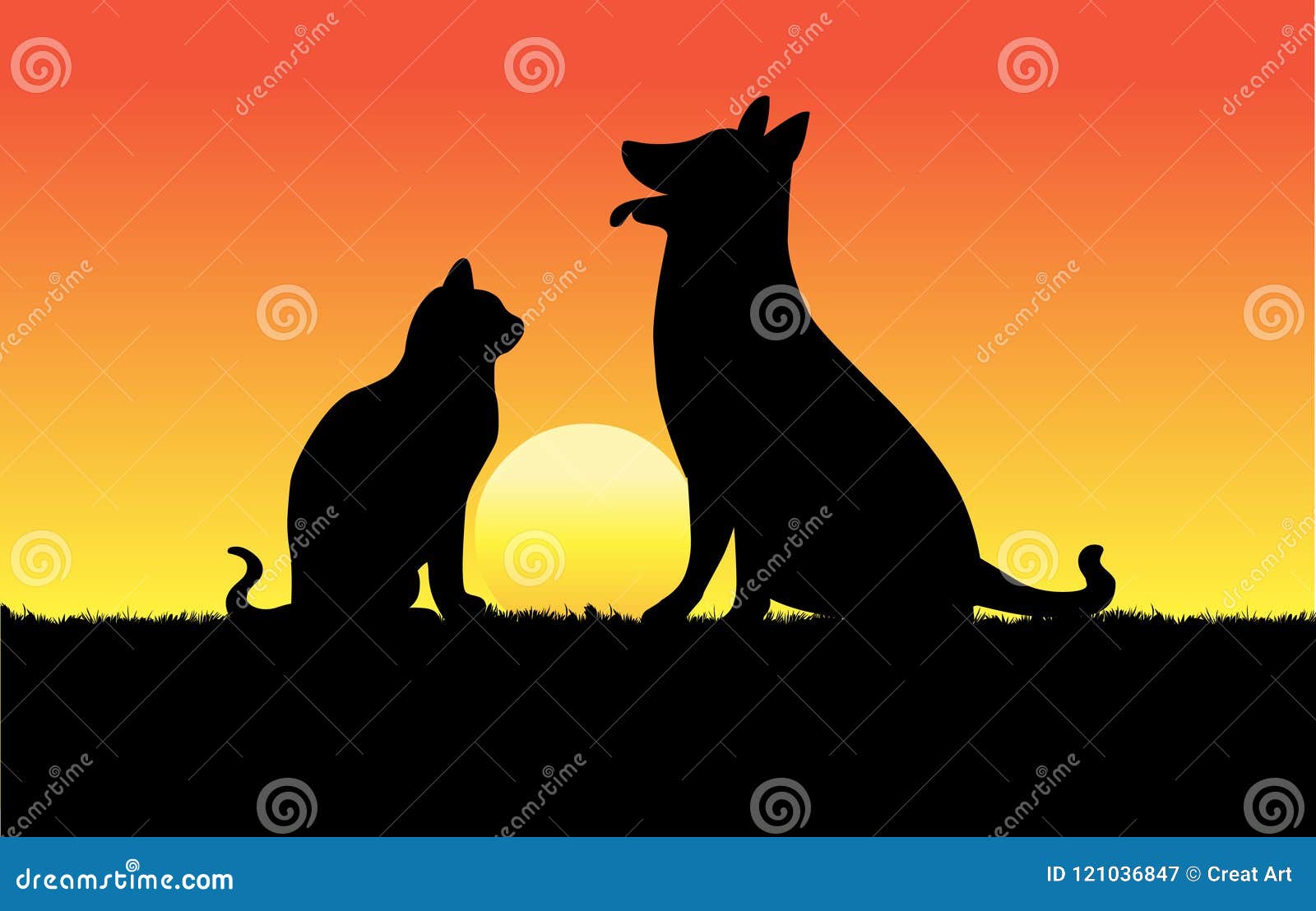 Dog and Cat in Sunset Vector Eps. Stock Vector - Illustration of black ...