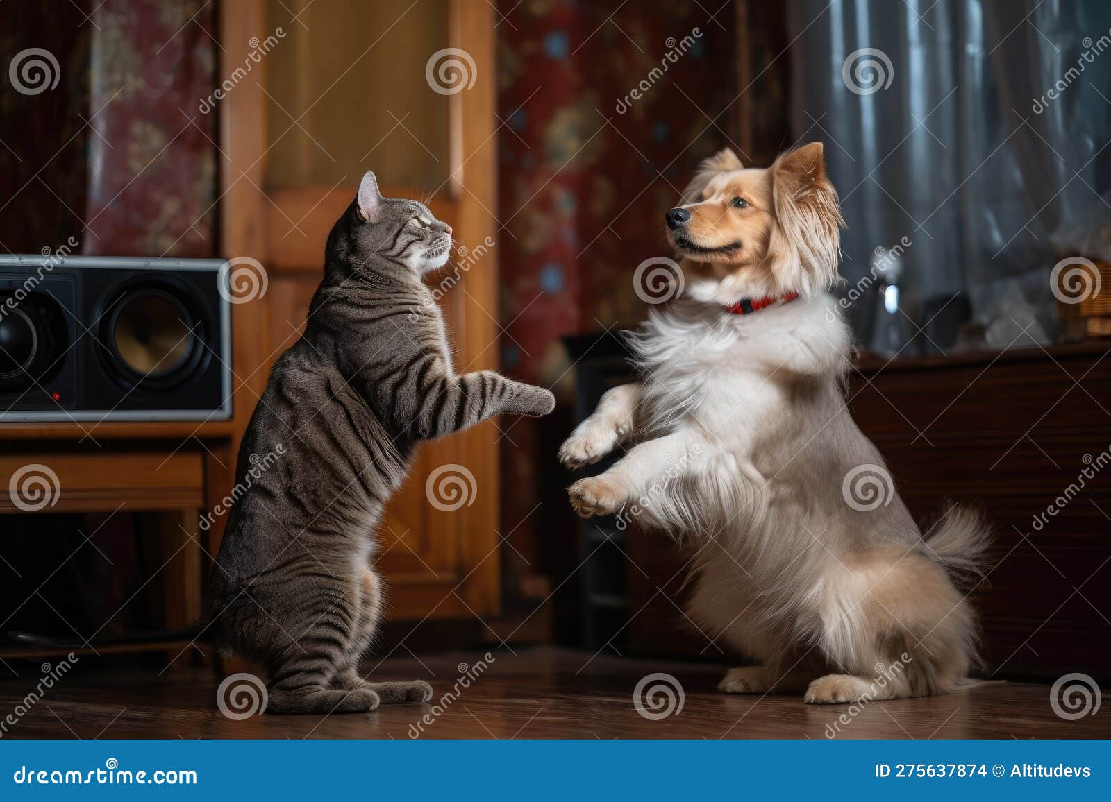 A Dog and Cat in Sync, Dancing To a Pop Song Stock Illustration ...
