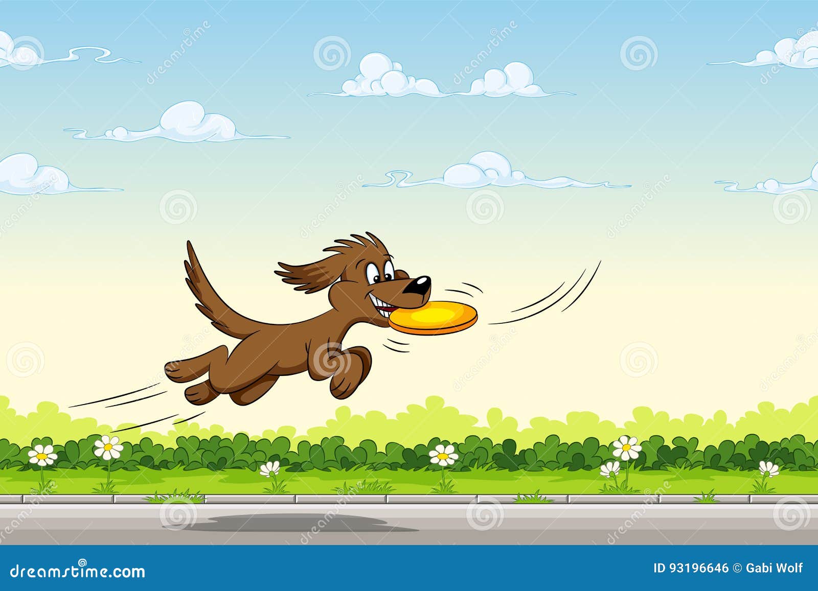 Dog Catches a Frisbee in the Jump Stock Vector - Illustration of play ...