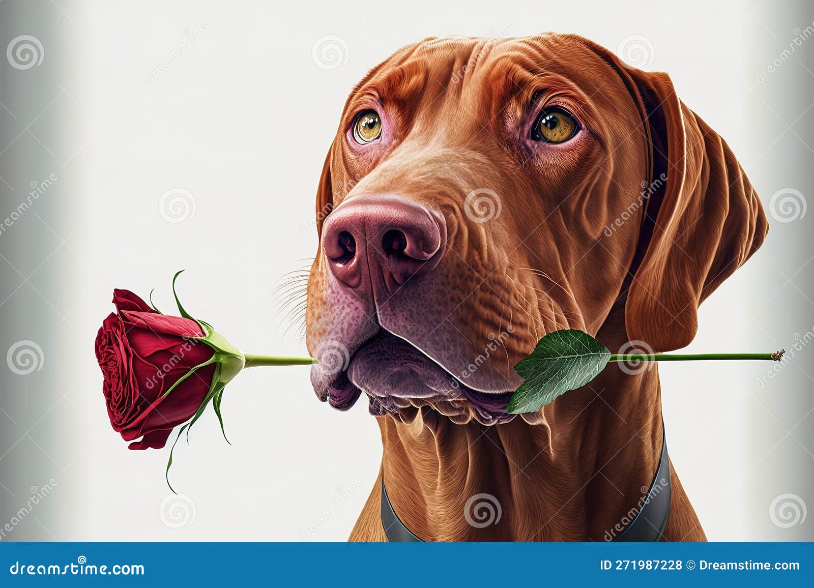 Dog Catching Rose in Mouth. Generative AI Stock Illustration ...