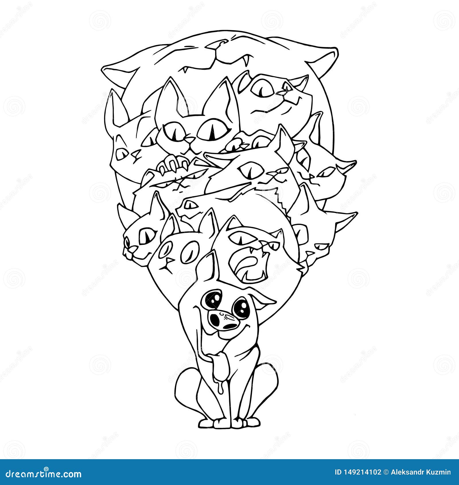 Dog with Cats, Sketch of Handwork. Stock Vector - Illustration of ...