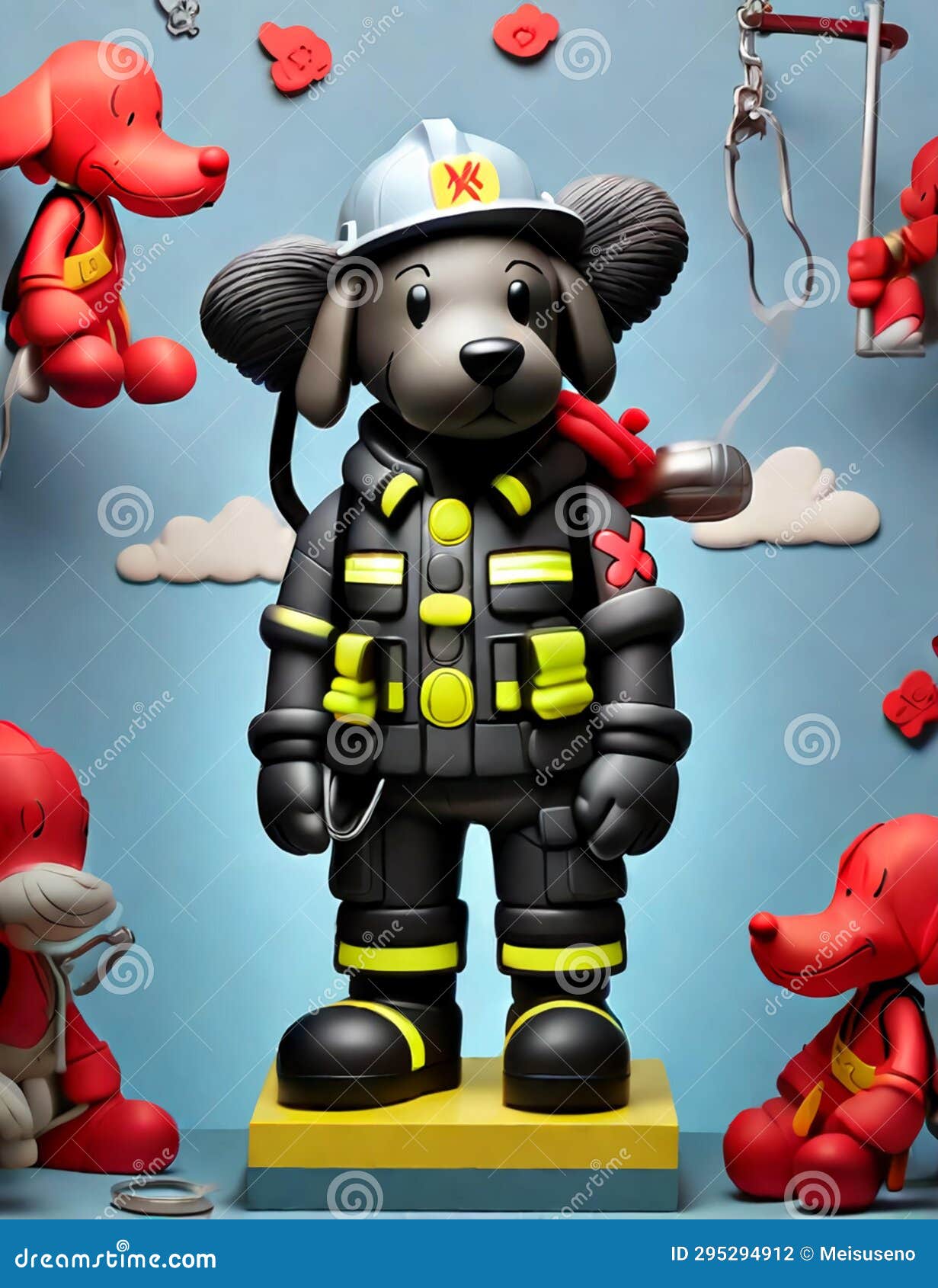 A Dog Characterized As a Heroic Firefighter Illustration Stock ...