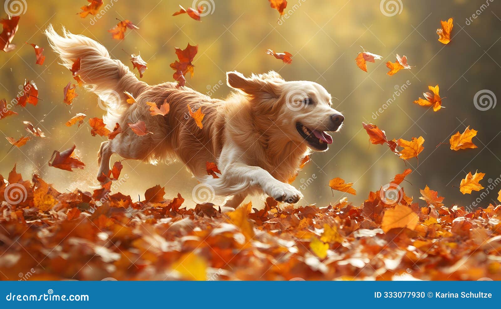 A Dog Chasing Its Tail in a Pile of Autumn Leaves Stock Illustration ...
