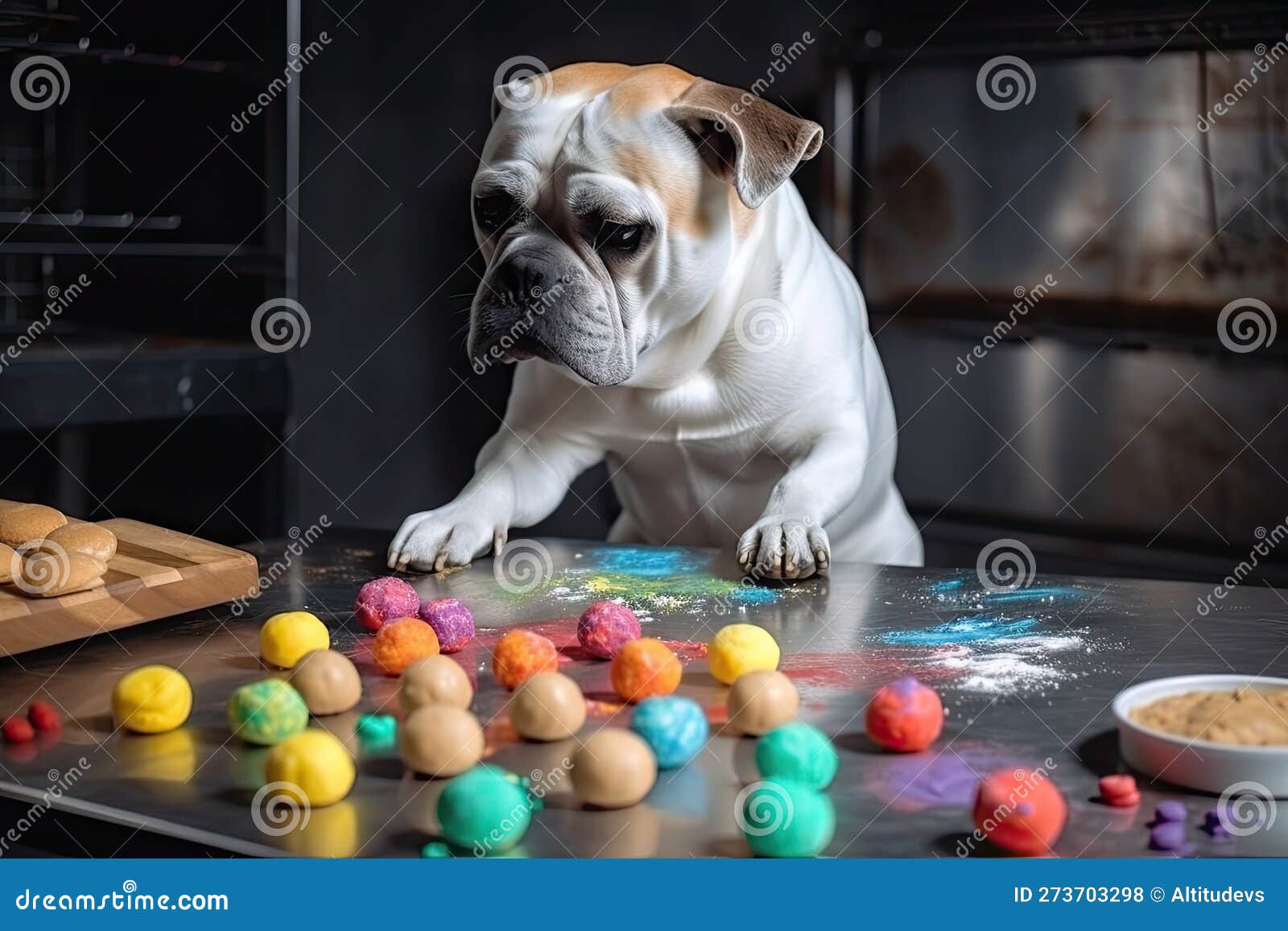 Dog Chef Baking Cookies and Sweets Using Ingredients of Different ...