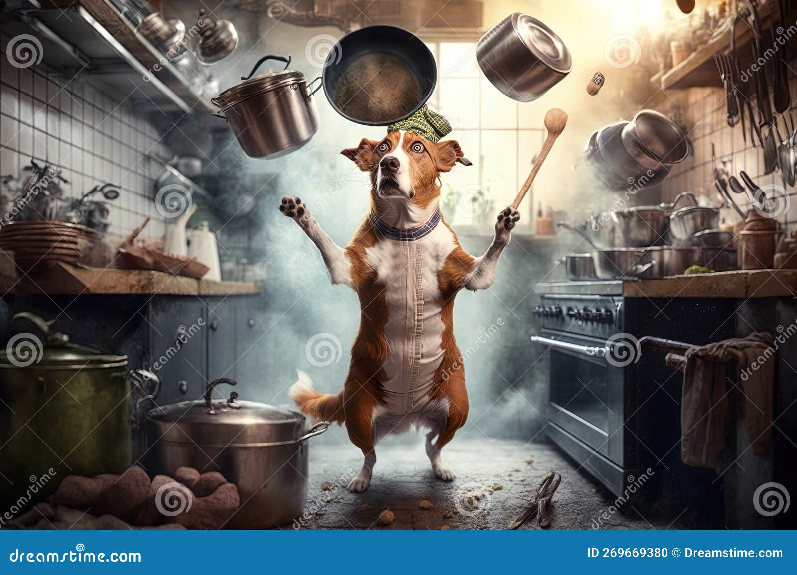 Dog Chef Cooking in Exploding Kitchen Illustration Generative Ai ...