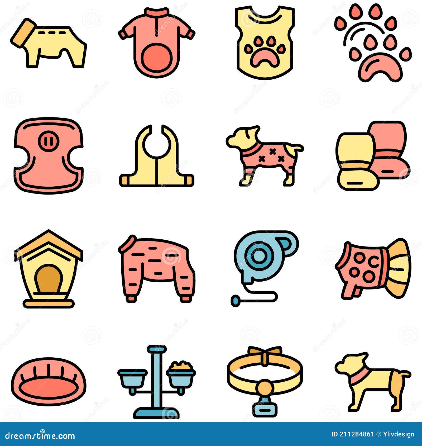 Dog Clothes Icons Set Vector Flat Stock Vector - Illustration of line ...