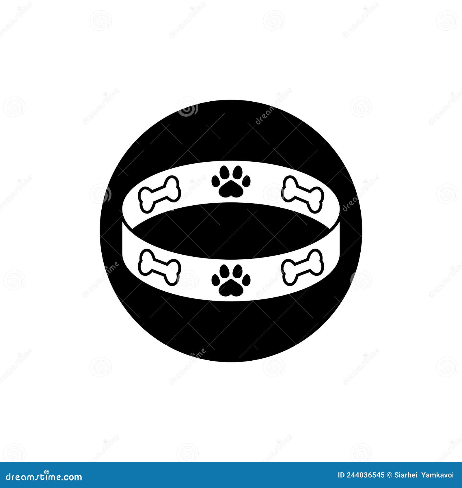Dog Collar Round Icon with Bone and Paw. Stock Vector - Illustration of ...