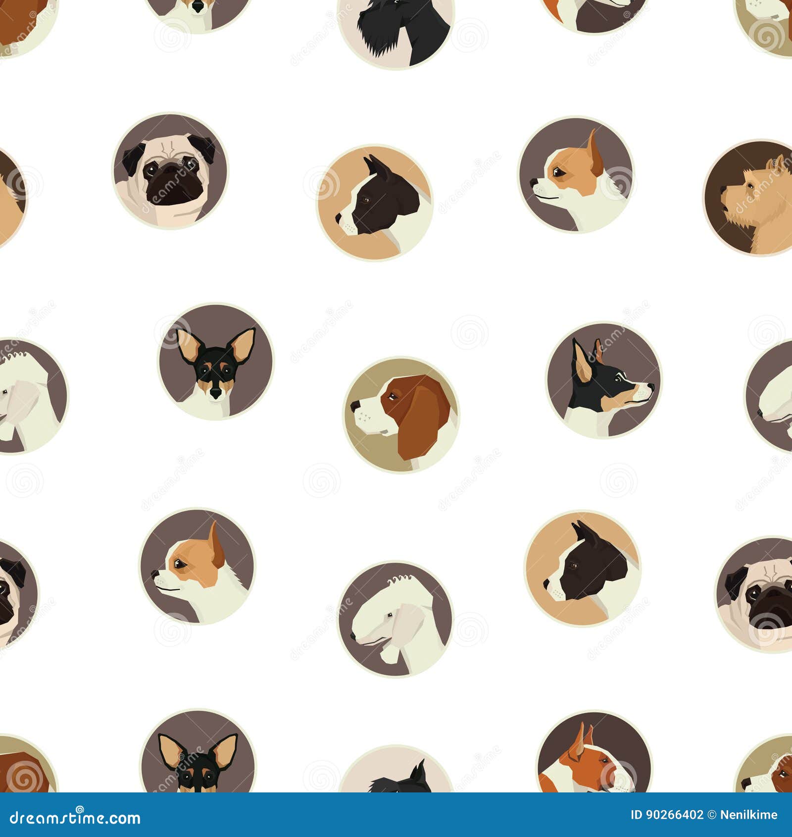 Dog Collection Avatar Icon Round Seamless Pattern Stock Vector ...