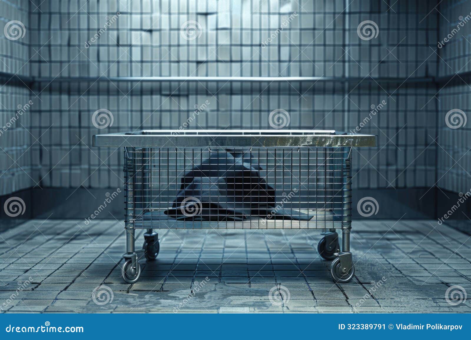 A Dog is Confined in a Metal Cage Inside a Jail Cell Stock Image ...