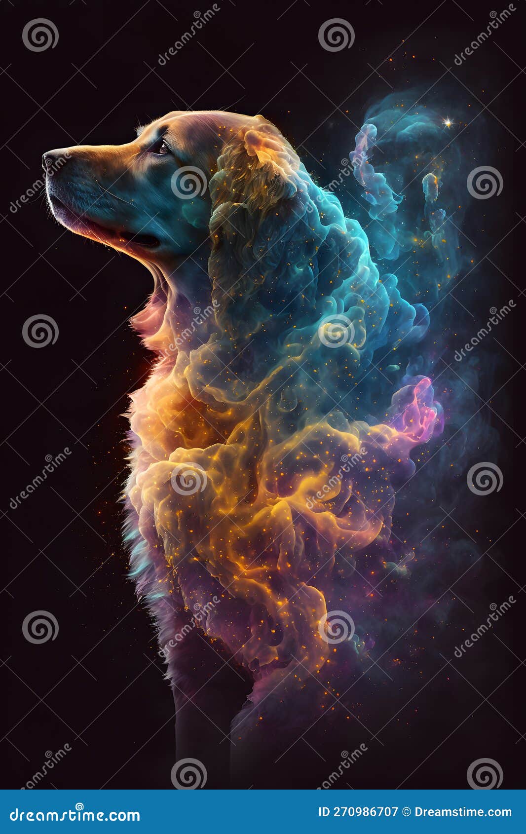A Dog Connected To the Galactic Nebula. a Dog on a Black Background ...