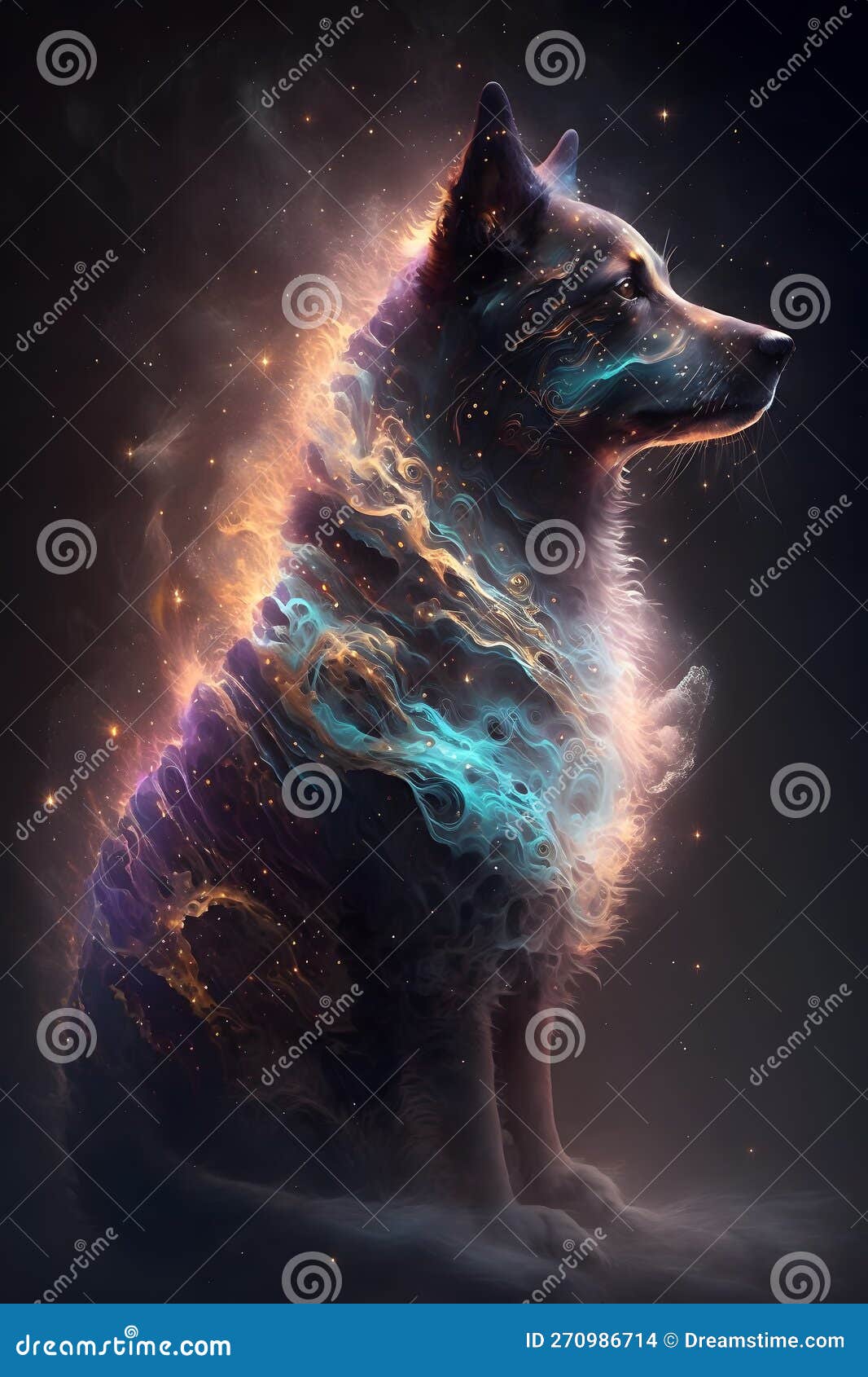 A Dog Connected To the Galactic Nebula. a Dog on a Black Background ...