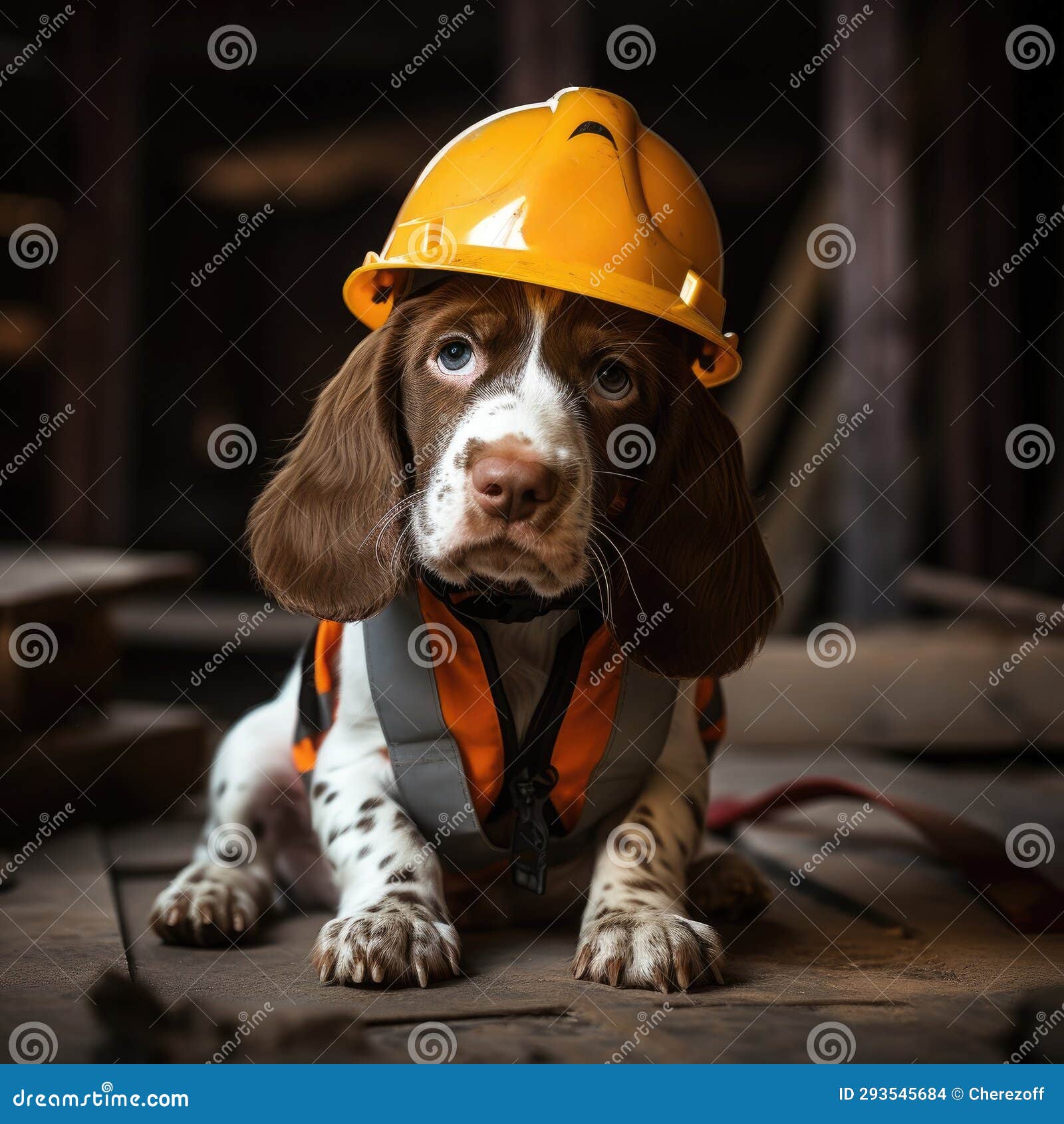 Dog in a Construction Helmet Stock Photo - Image of tool, social: 293545684