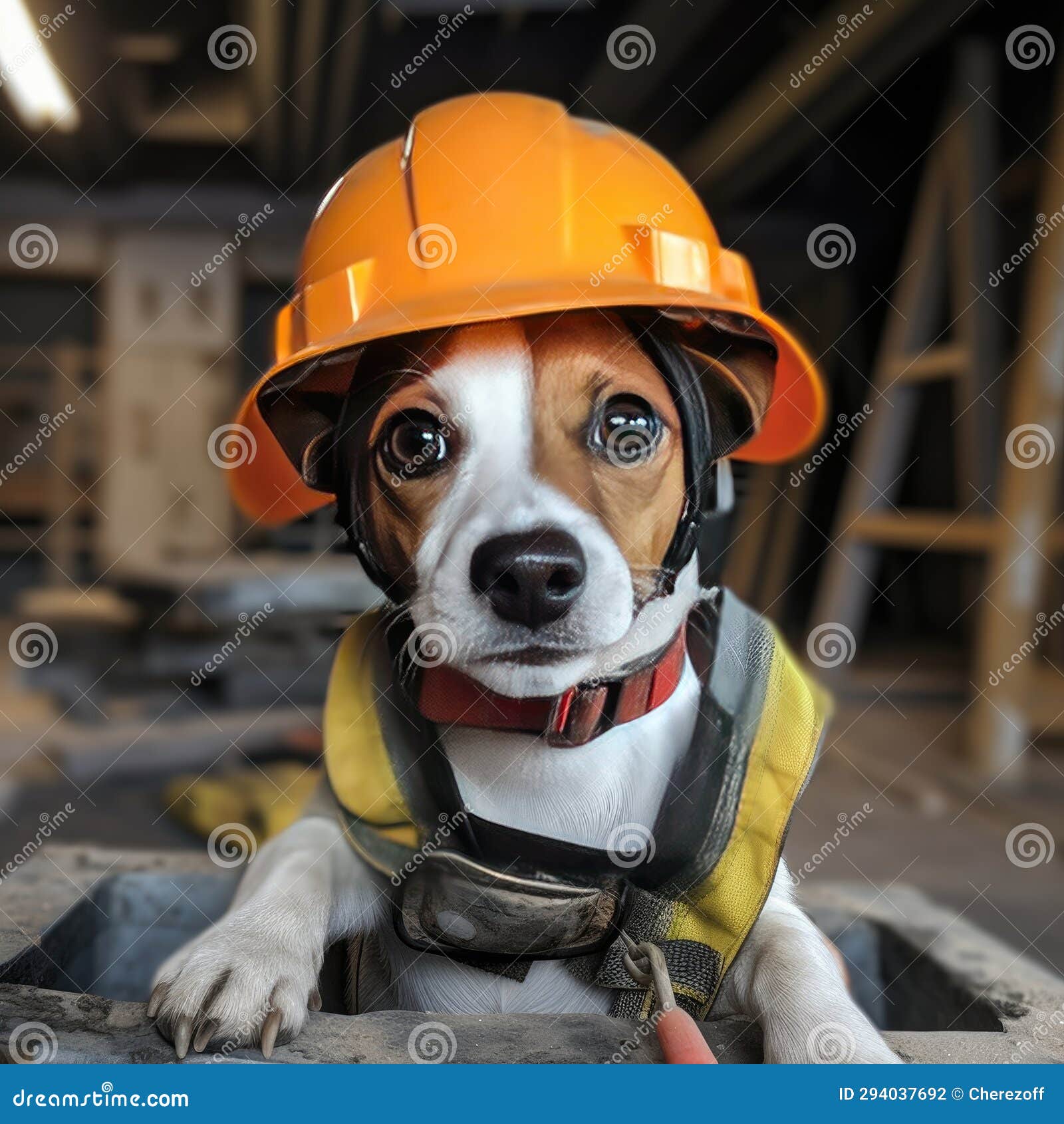 Dog in a Construction Helmet Stock Photo - Image of animal, repairman ...