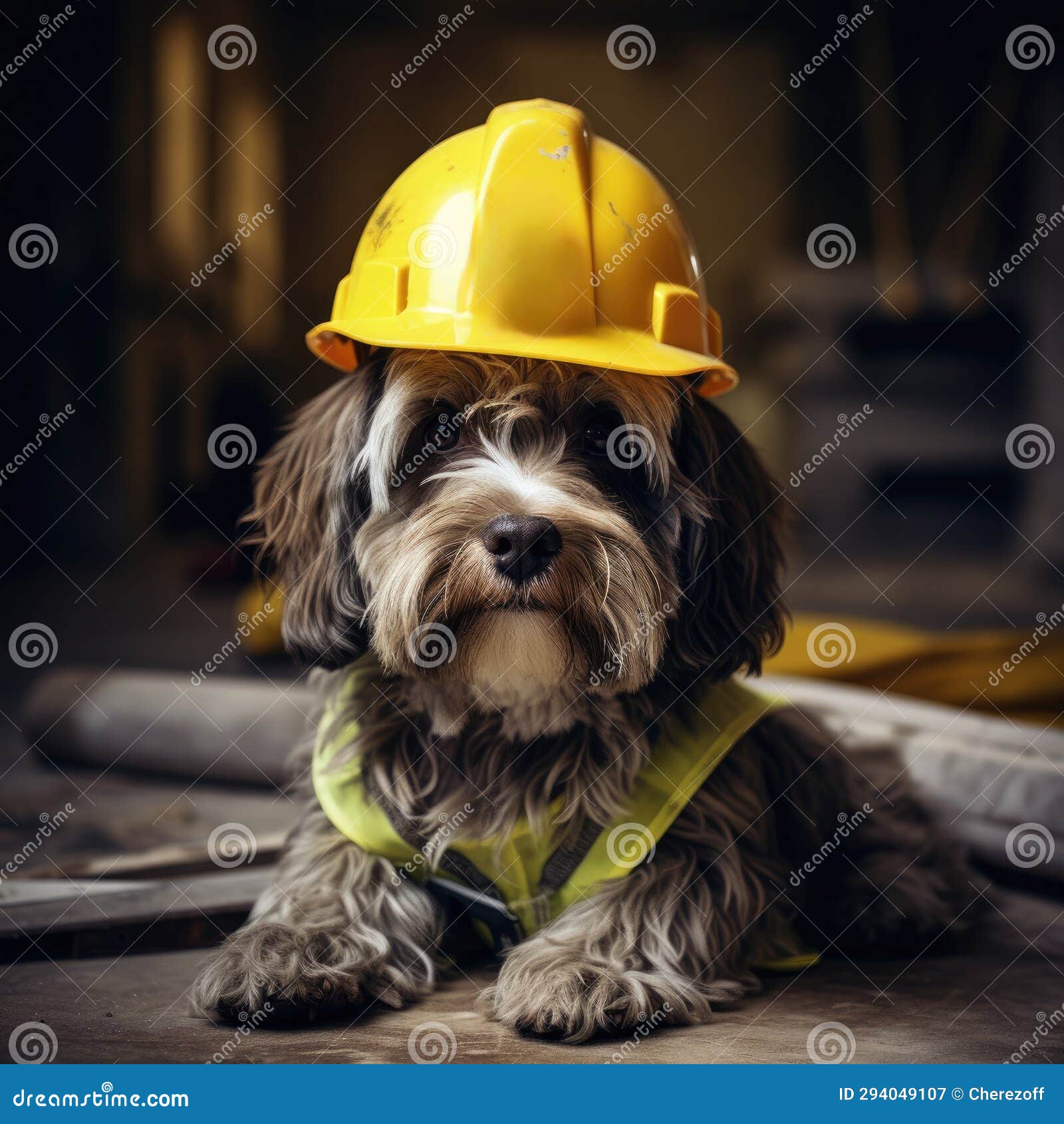 Dog in a Construction Helmet Stock Image - Image of friend, work: 294049107