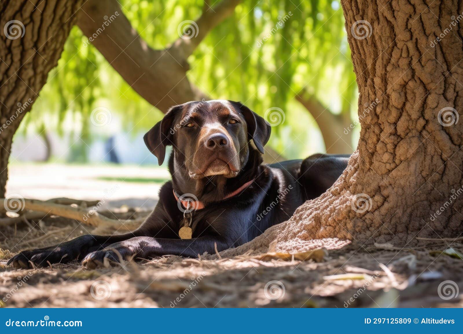 Dog Cooling Down Resting Under Shady Tree Stock Image - Image of tree ...