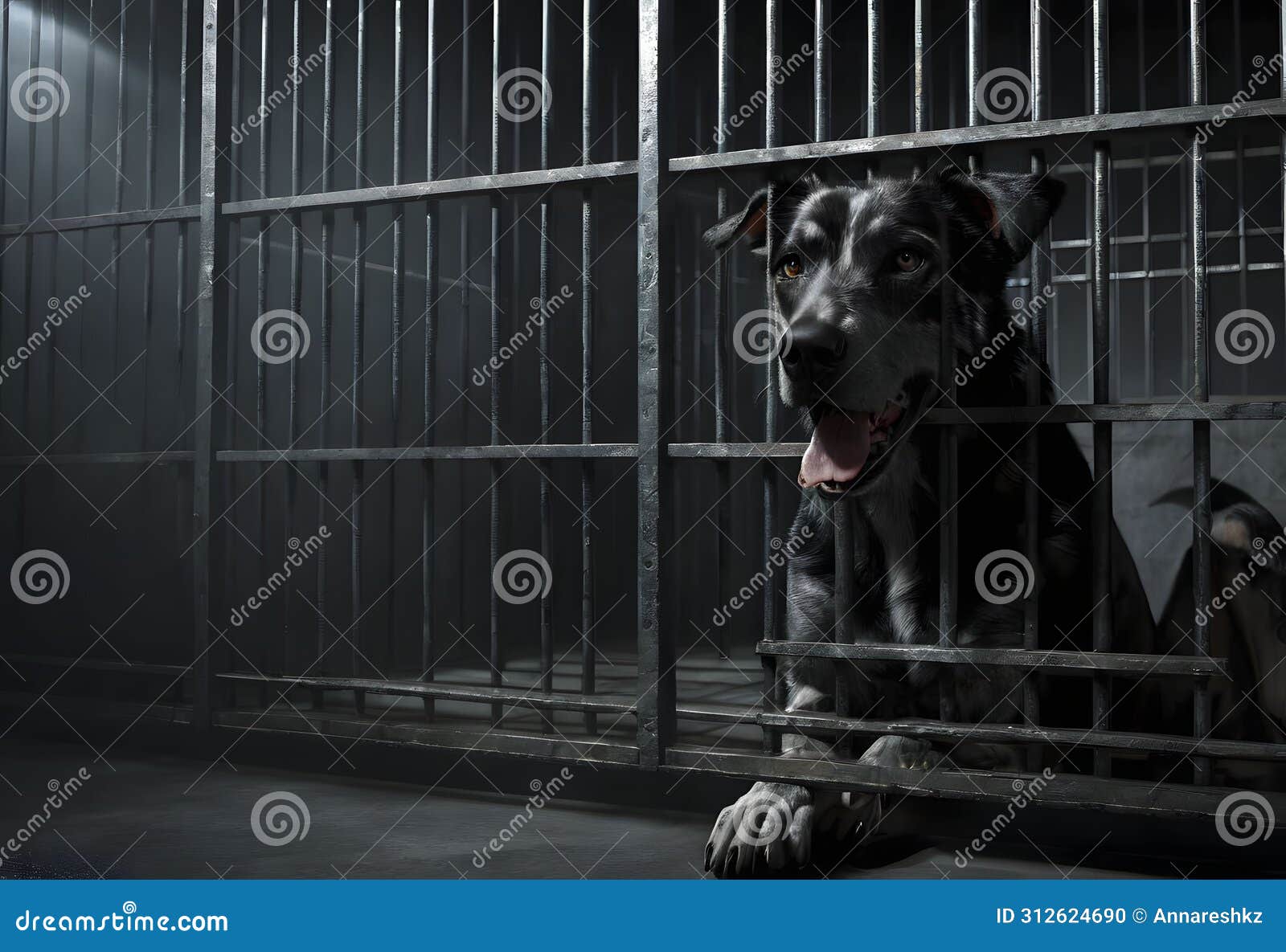 Dog in a Dark Prison Cell. AI Created. Stock Photo - Image of tame ...