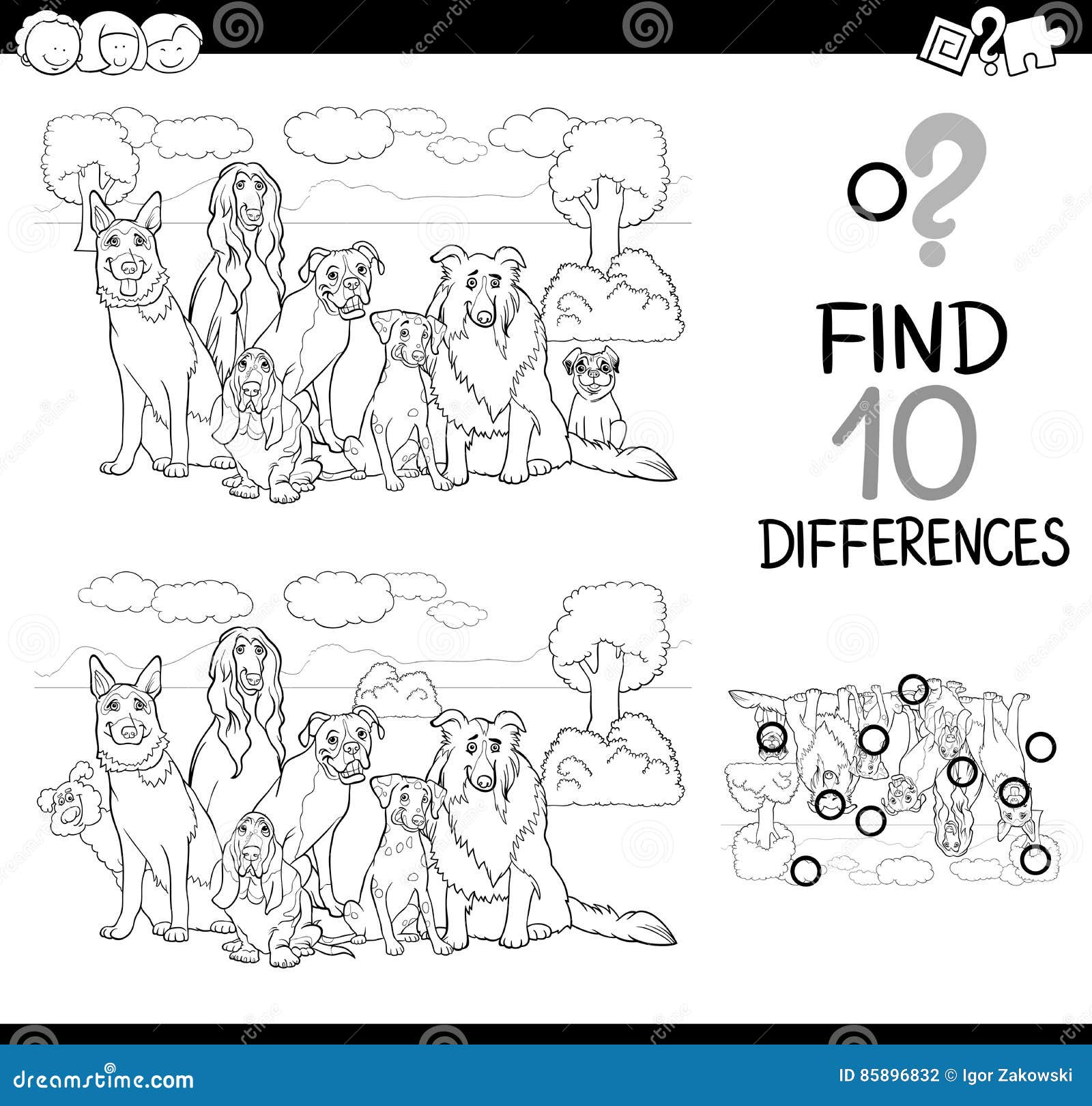 Dog Difference Game Coloring Page Vector Illustration | CartoonDealer ...
