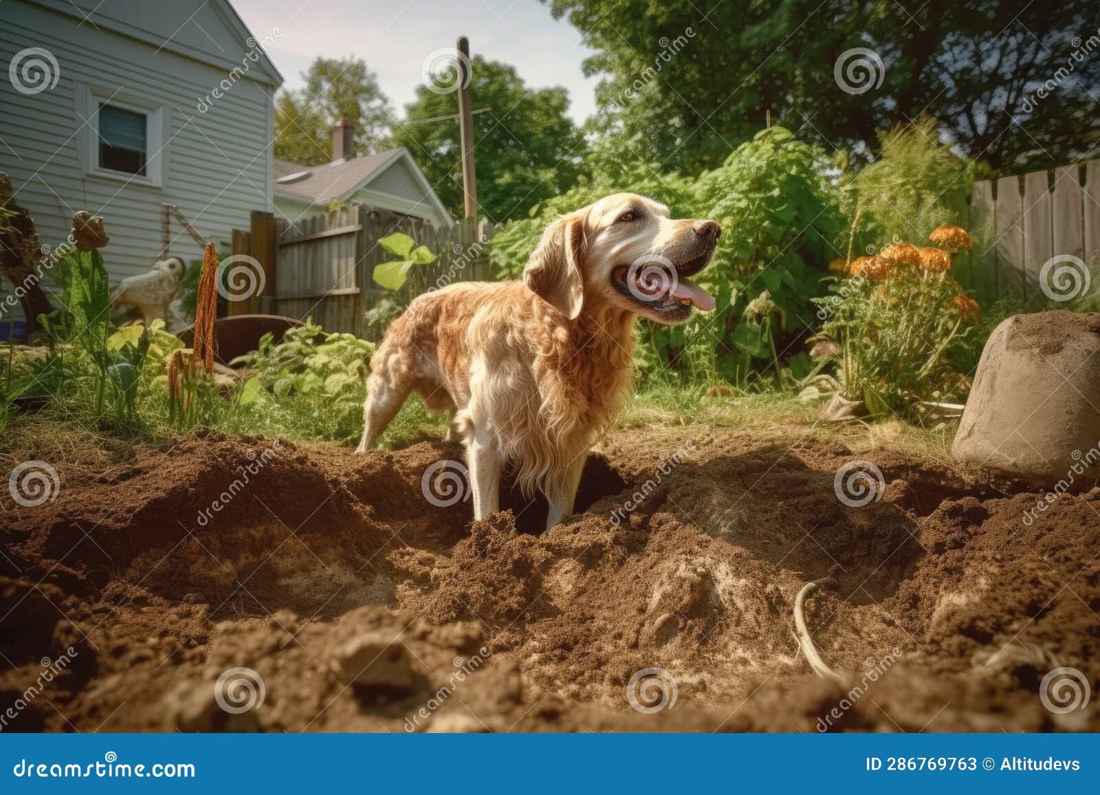 Dog Digging a Hole in Backyard for Bone Stock Image - Image of burying ...