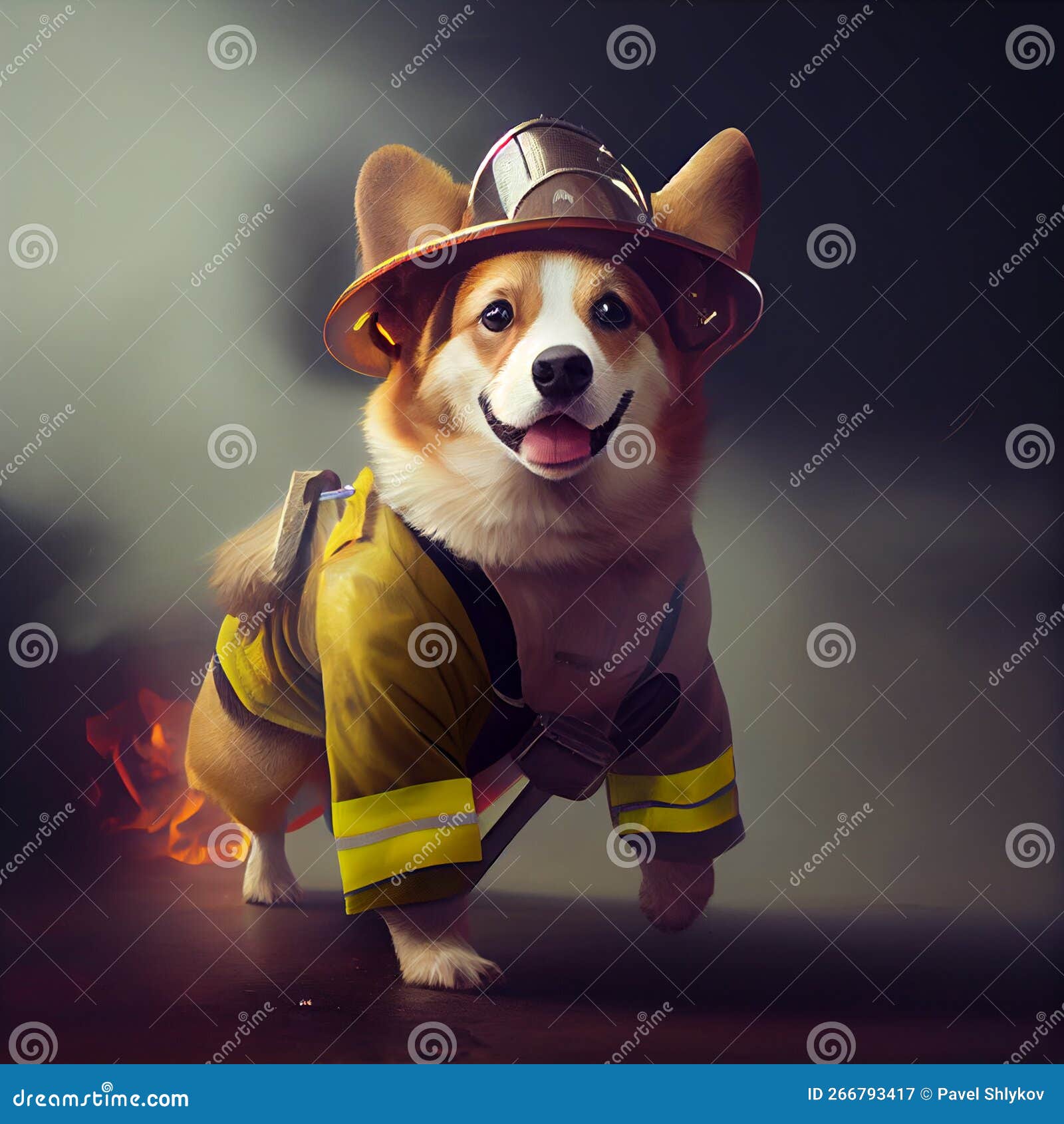 Dog Dressed As a Firefighter. Stock Illustration - Illustration of hero ...