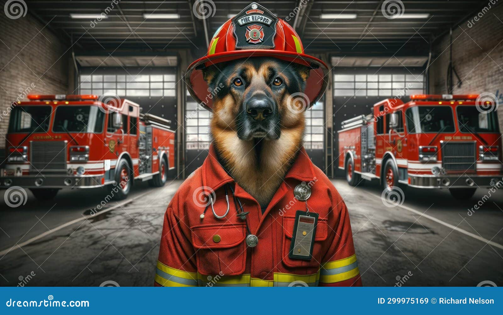 Dog Dressed as Firefighter stock illustration. Illustration of gear ...
