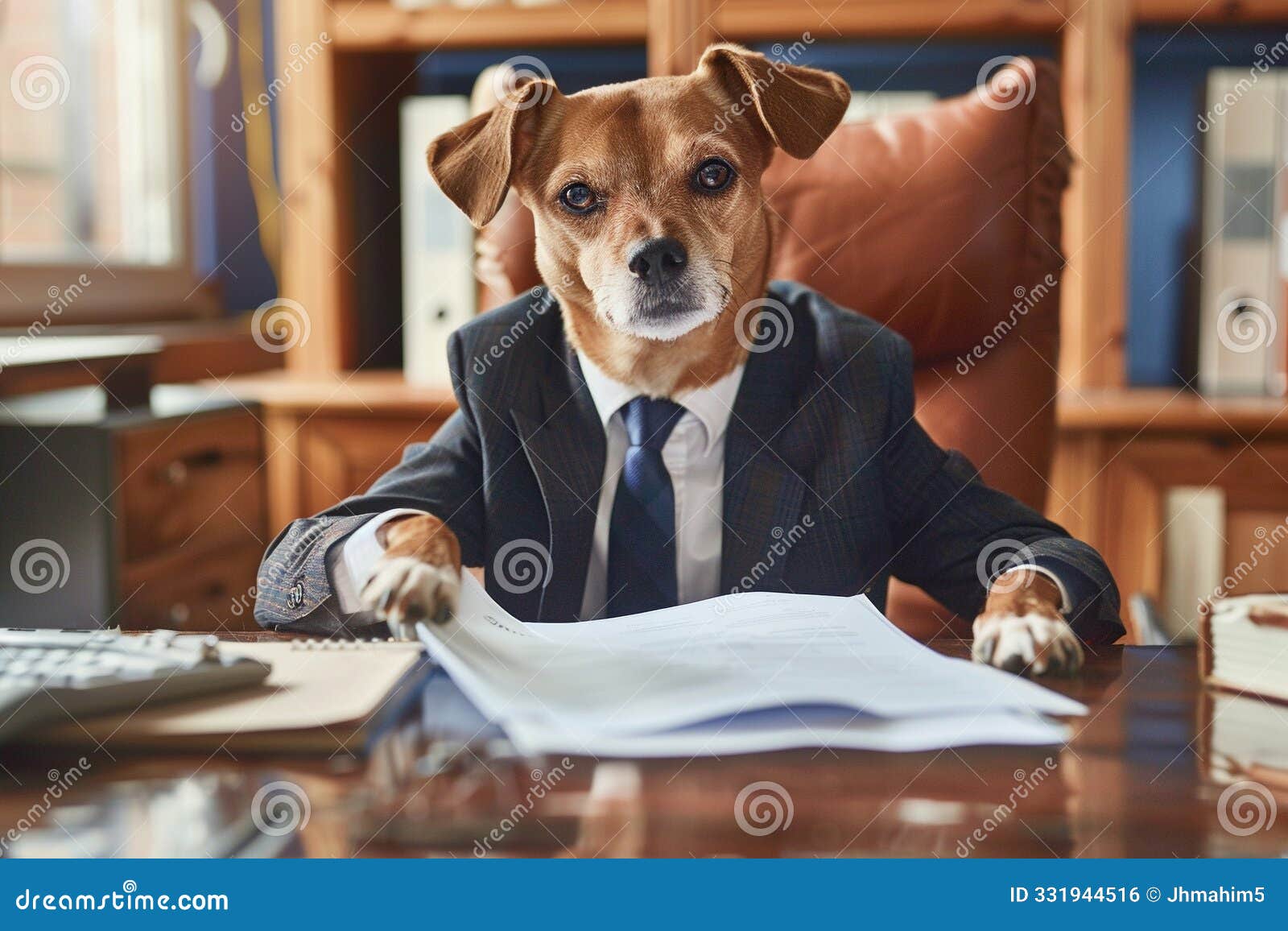 Dog in Suit at Work stock illustration. Illustration of lamp - 331944516