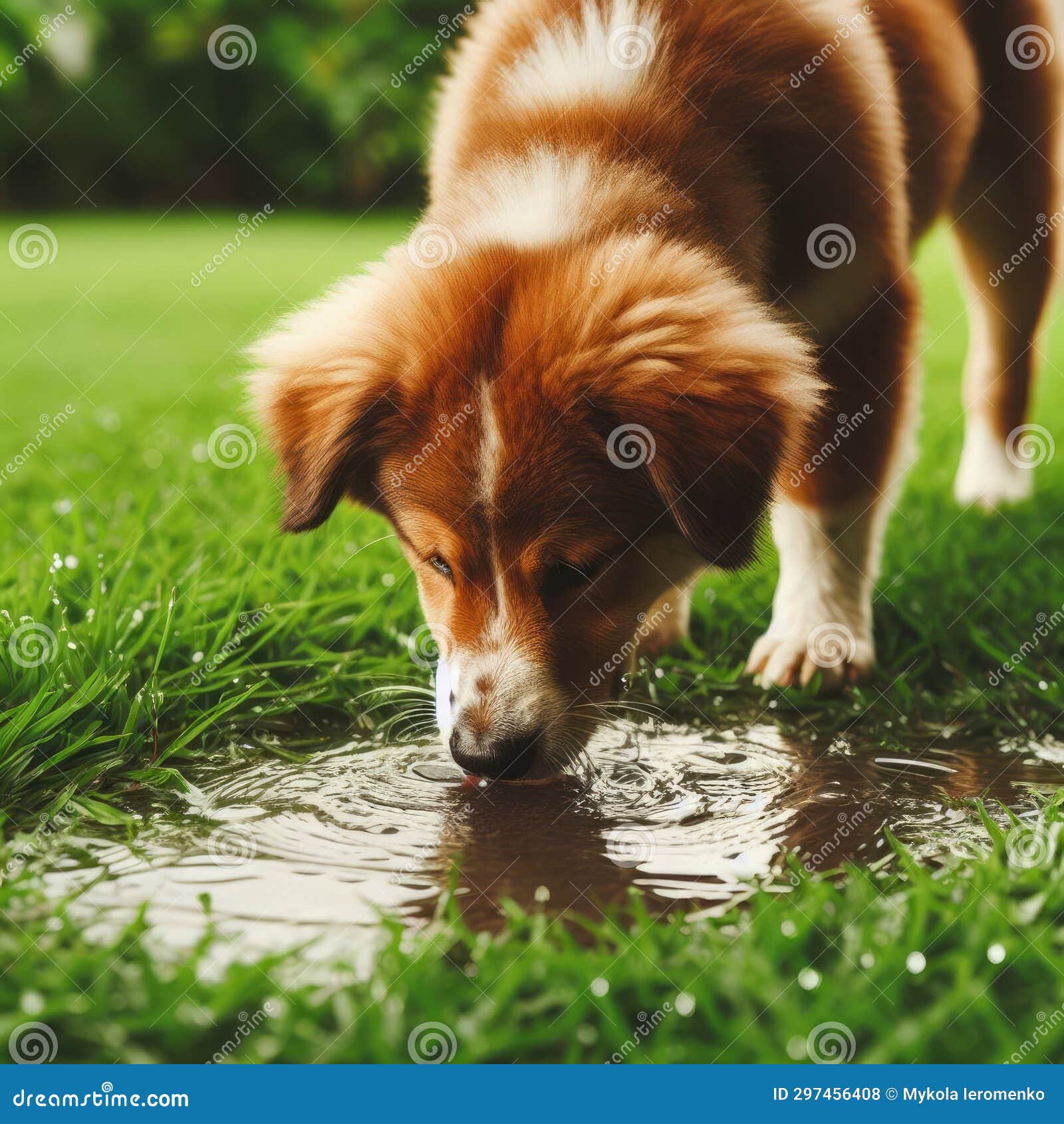 A Dog Drinks Water from a Puddle. Stock Illustration - Illustration of ...
