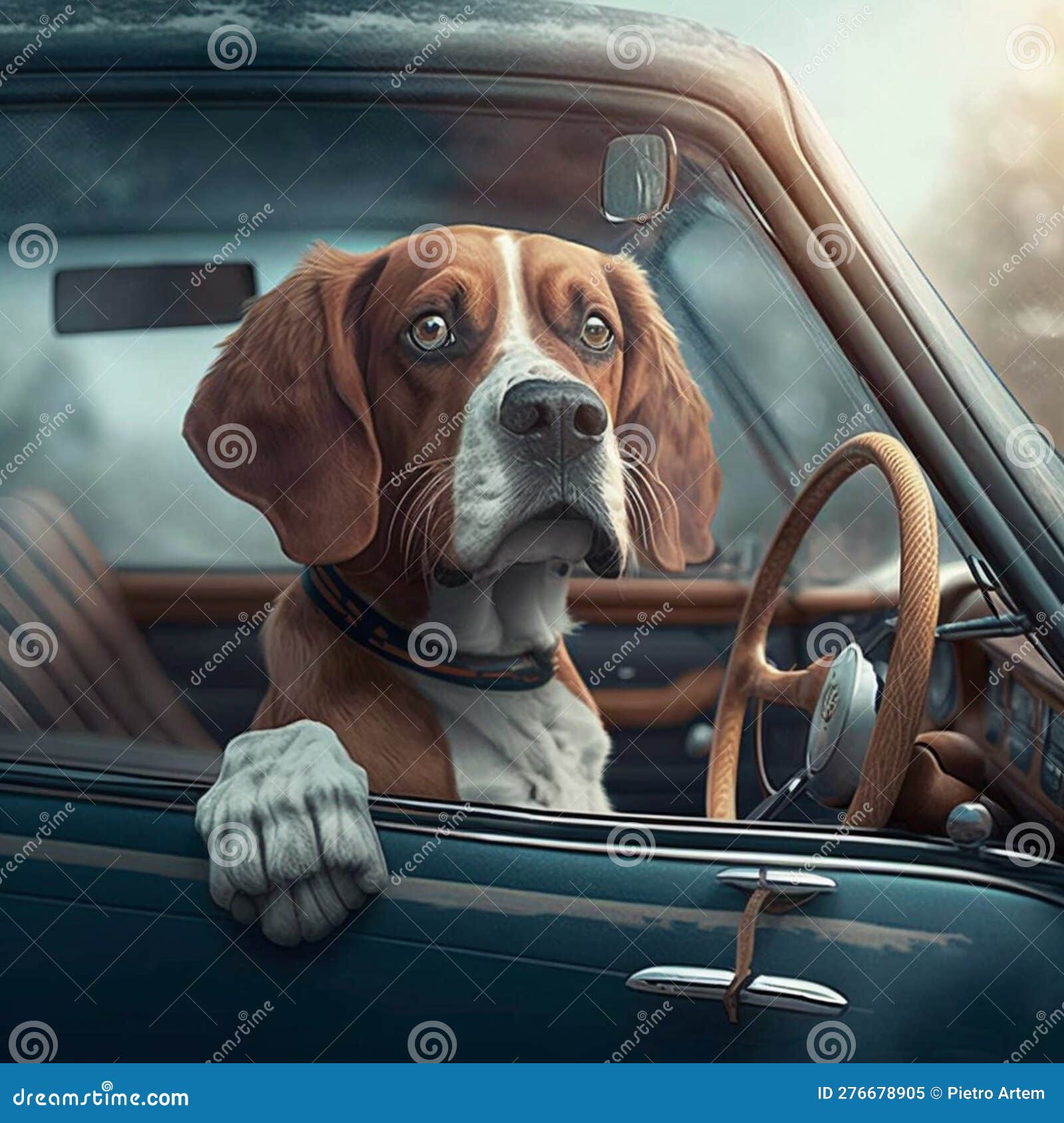 A Dog Driving a Car in Glasses, Generative AI Stock Illustration ...