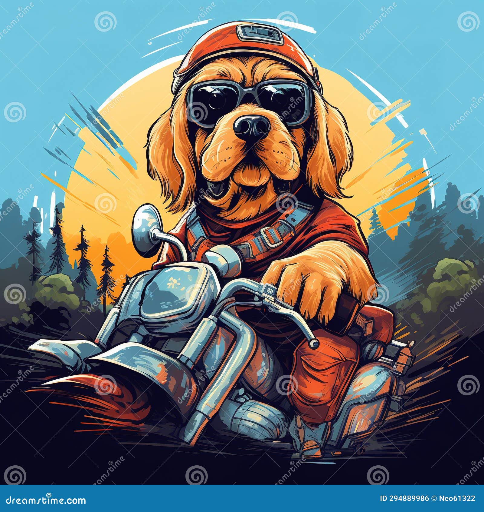 Dog Driving a Motorcycle in the Summer Generative AI Stock Illustration ...