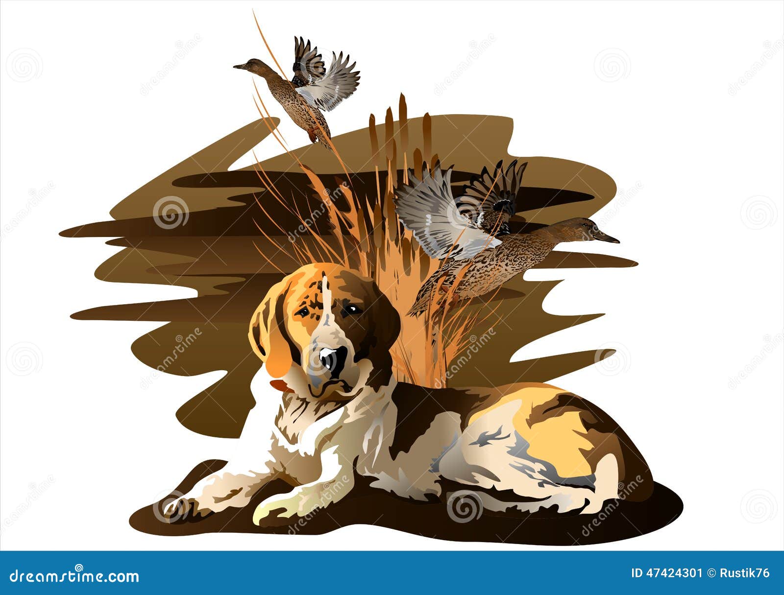 The dog and duck. stock illustration. Illustration of nature - 47424301