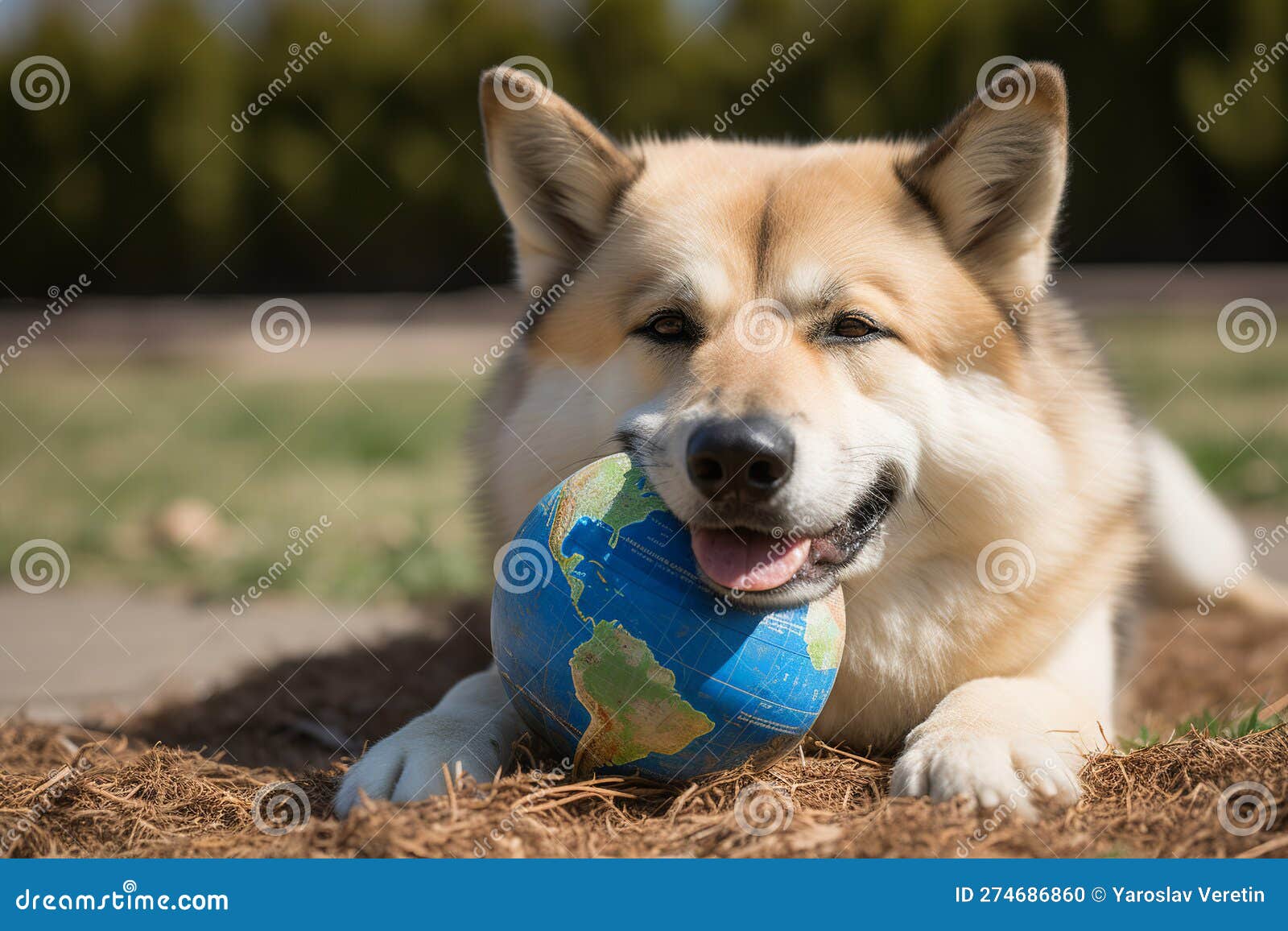 Dog with Earth Ball for Earth Day. Generative AI Stock Illustration ...