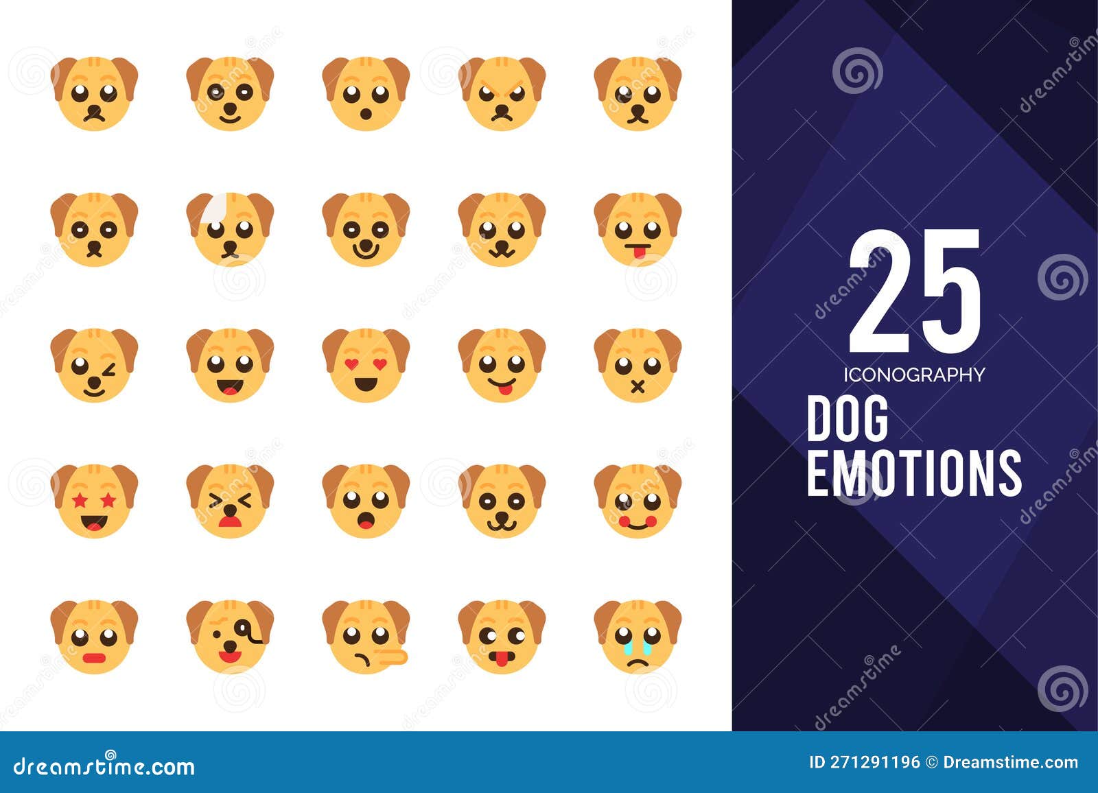 25 Dog Emoticon Flat Icon Pack. Vector Illustration Stock Vector ...