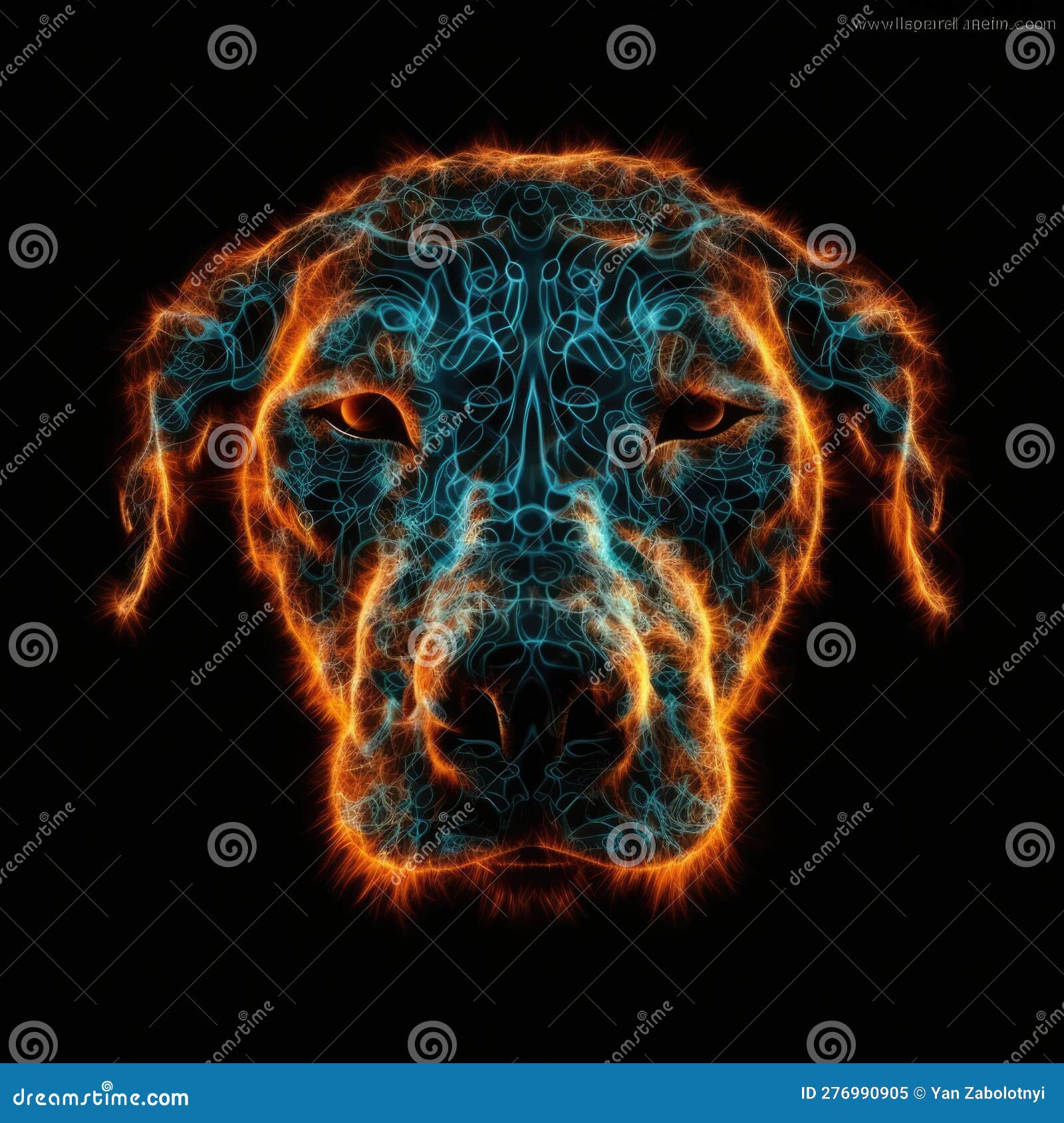 Dog Face Shape in Fire on Black Background. Generative AI Stock ...