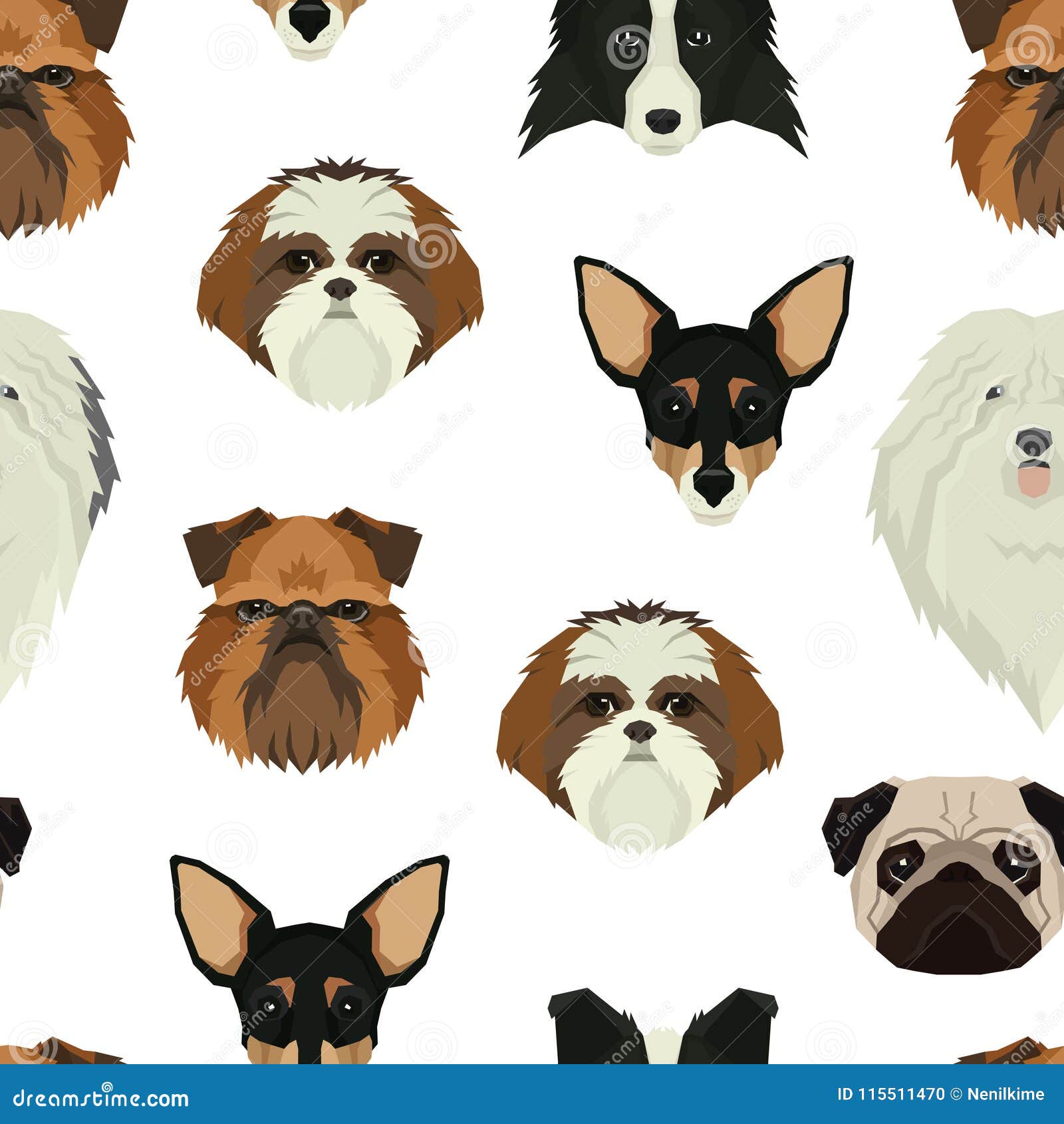Dog Faces Pattern Geometric Style Stock Vector - Illustration of black ...