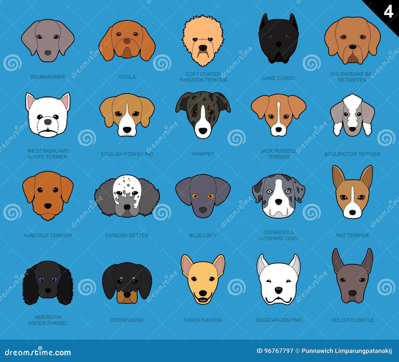 Dog Faces Stroke Icon Cartoon 4 Stock Vector - Illustration of breeds ...