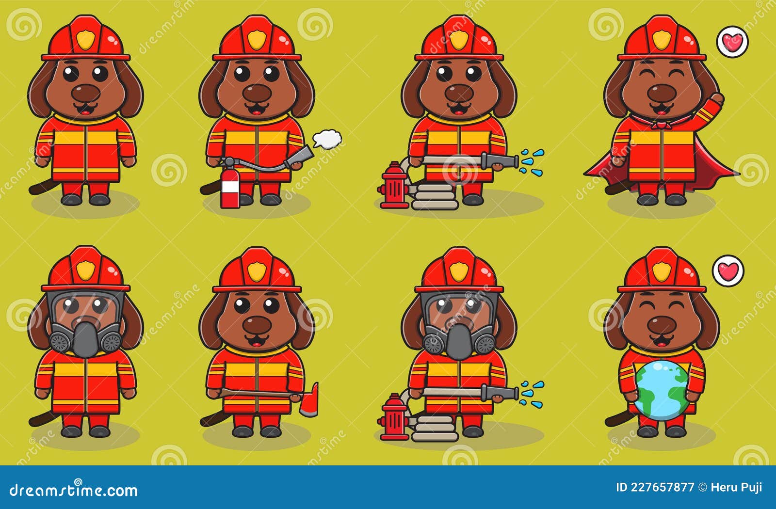 Vector Illustration of Dog Firefighter Cartoon Set Stock Vector ...