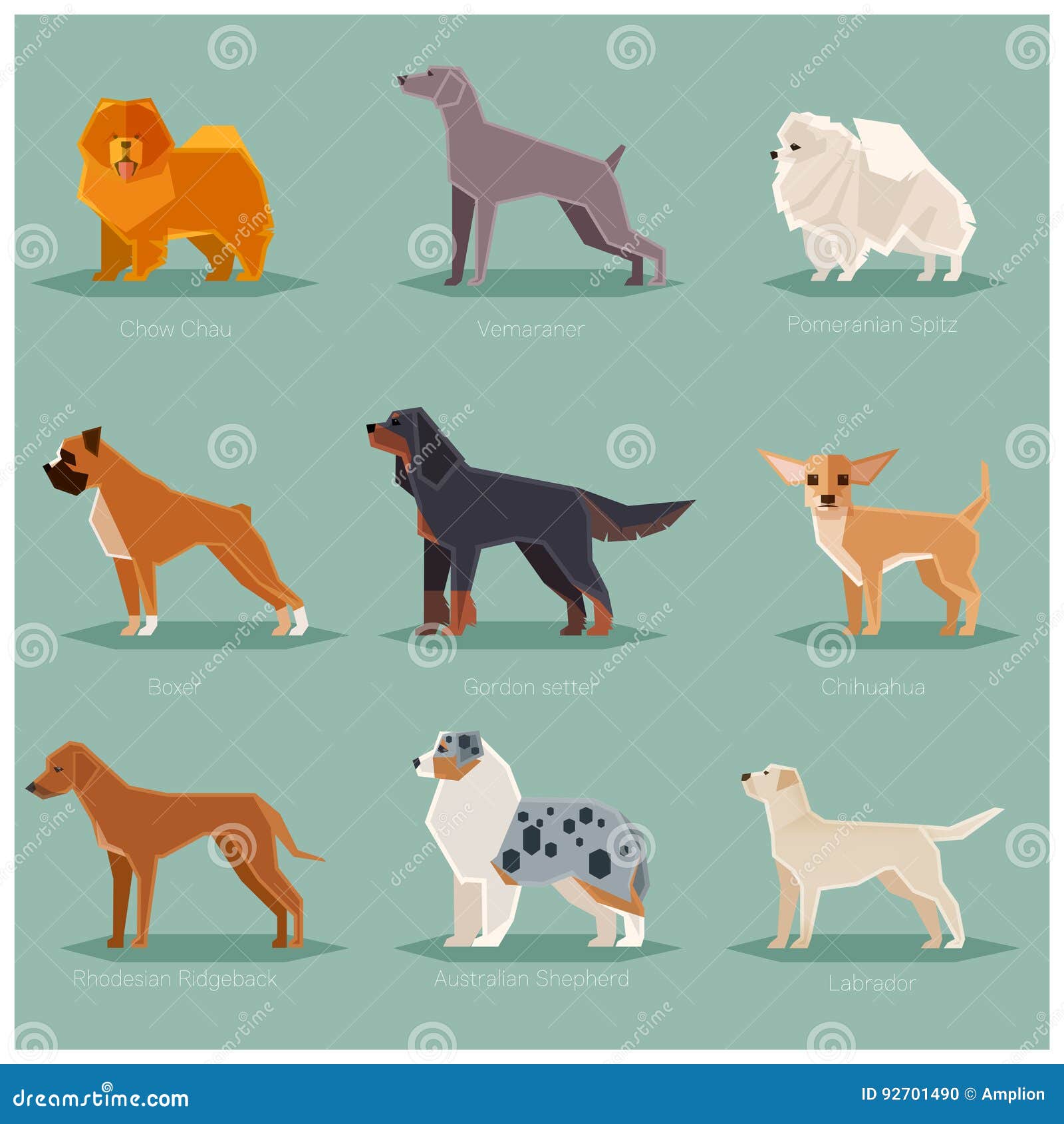 Dog flat icons set stock vector. Illustration of breed - 92701490