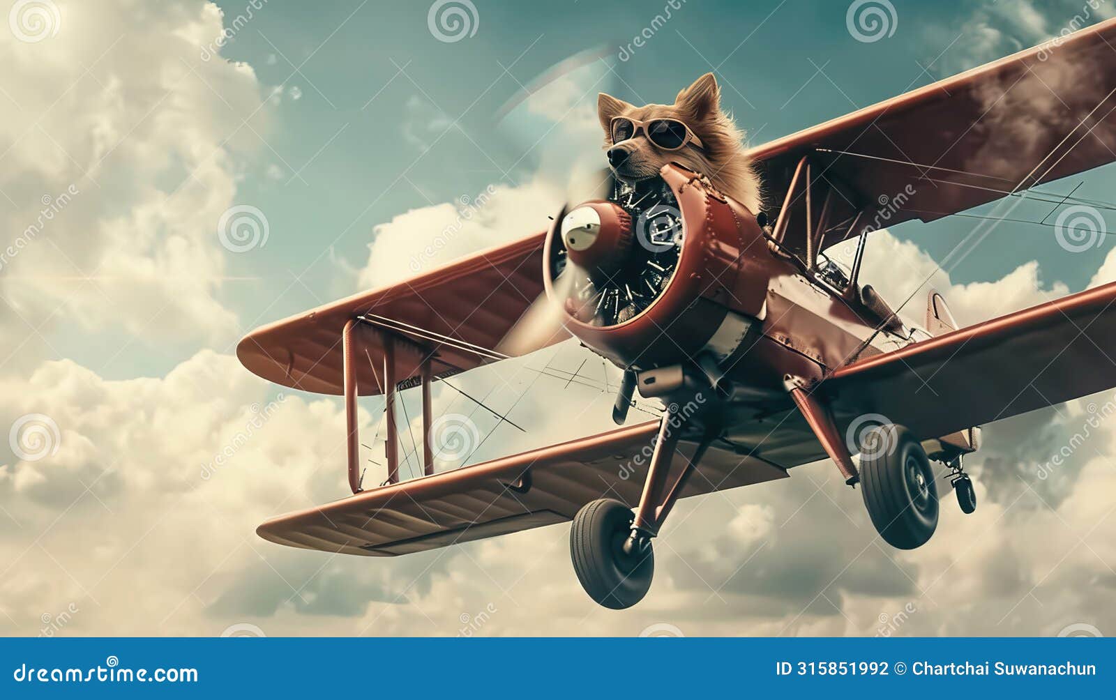 A Dog is Flying a Red Airplane with a Propeller by AI Generated Image ...