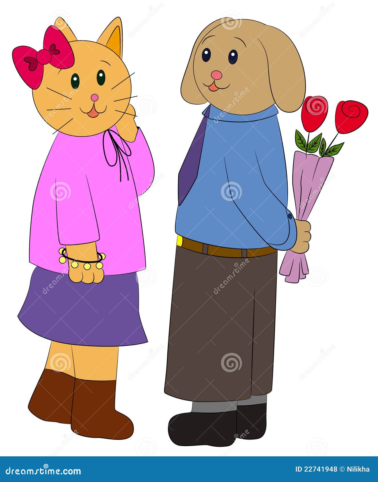 Dog gives cat flowers stock illustration. Illustration of design - 22741948