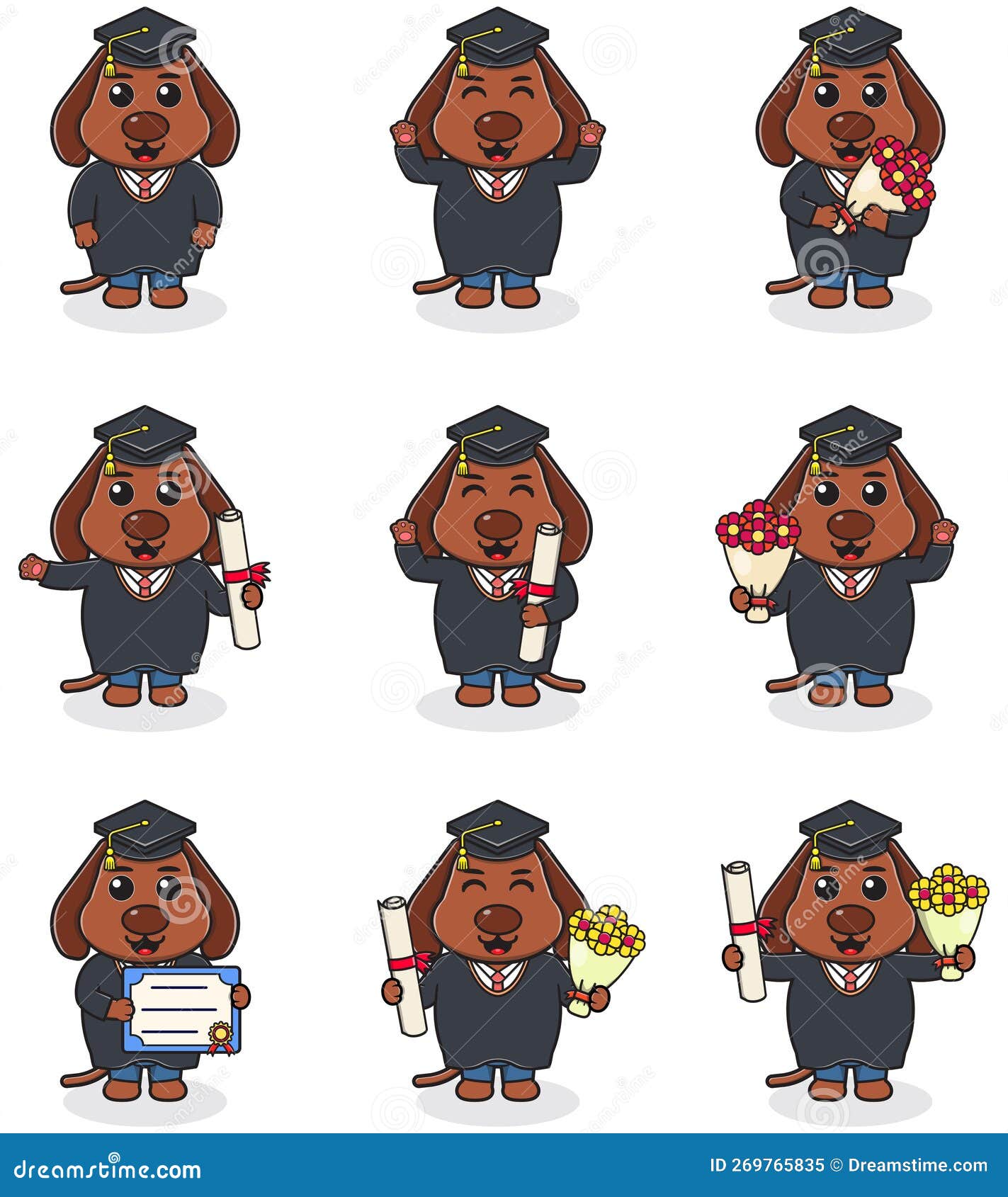 Vector Set of Cute Graduation Themed Dog Stock Vector - Illustration of ...