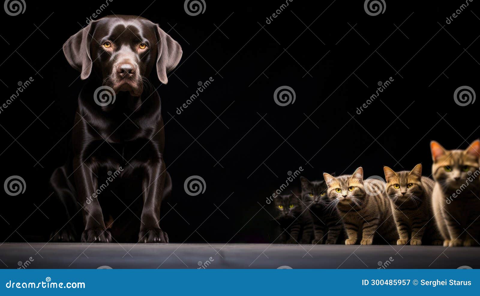 A Dog and a Group of Cats are Standing in Front of Each Other, AI Stock Illustration ...