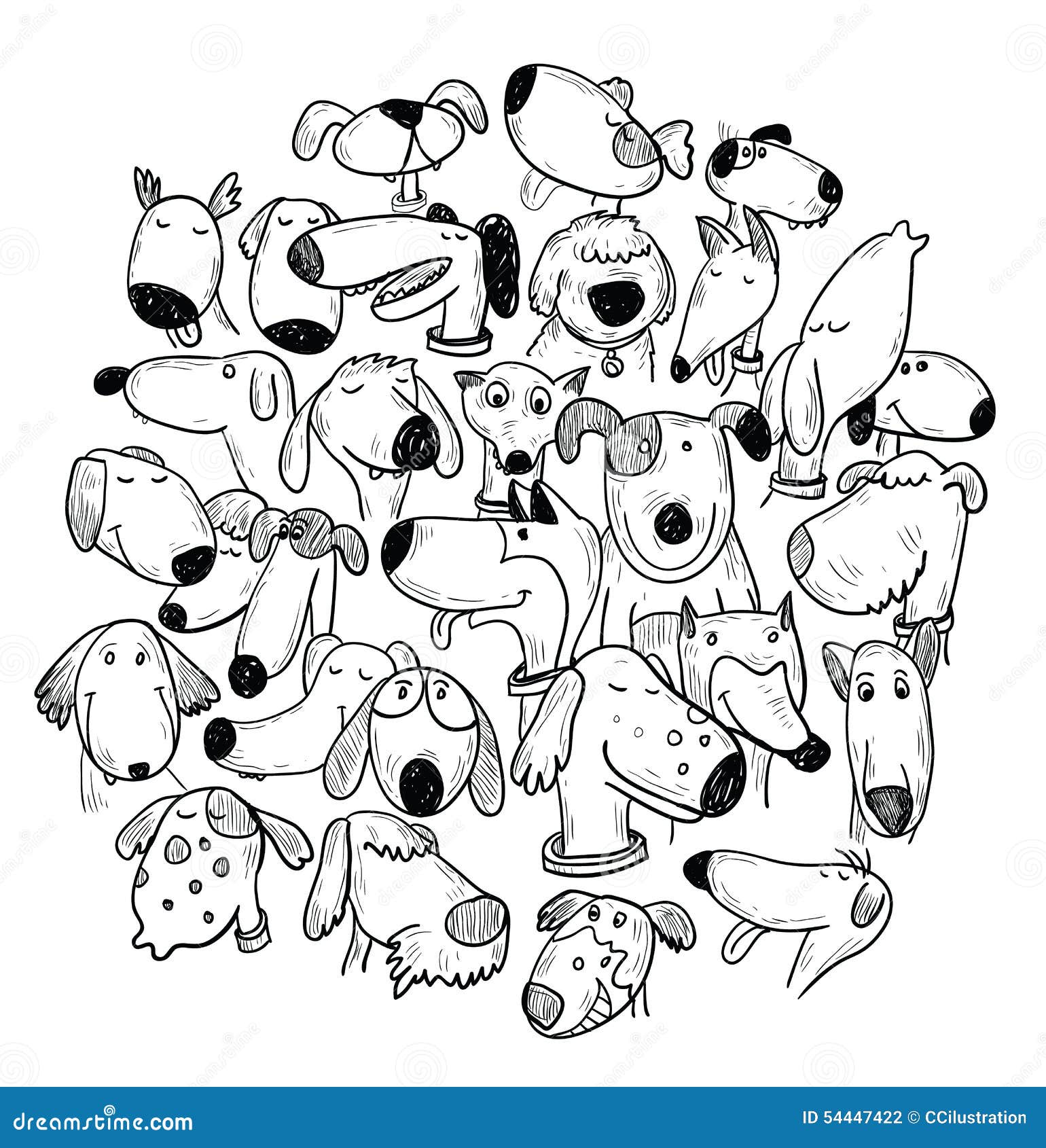 Dog Group, Vector Illustrations. Hand Drawn Stock Vector - Illustration ...