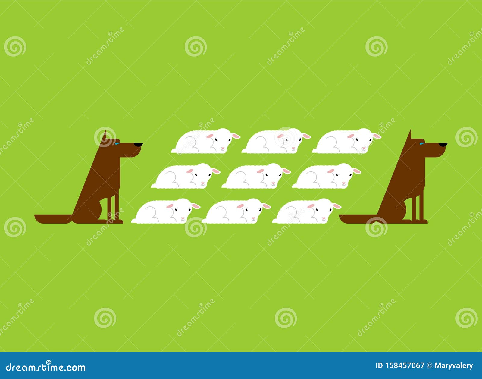 Dog Guards Flock of Sheep. Dogs and Lambs Stock Vector - Illustration ...