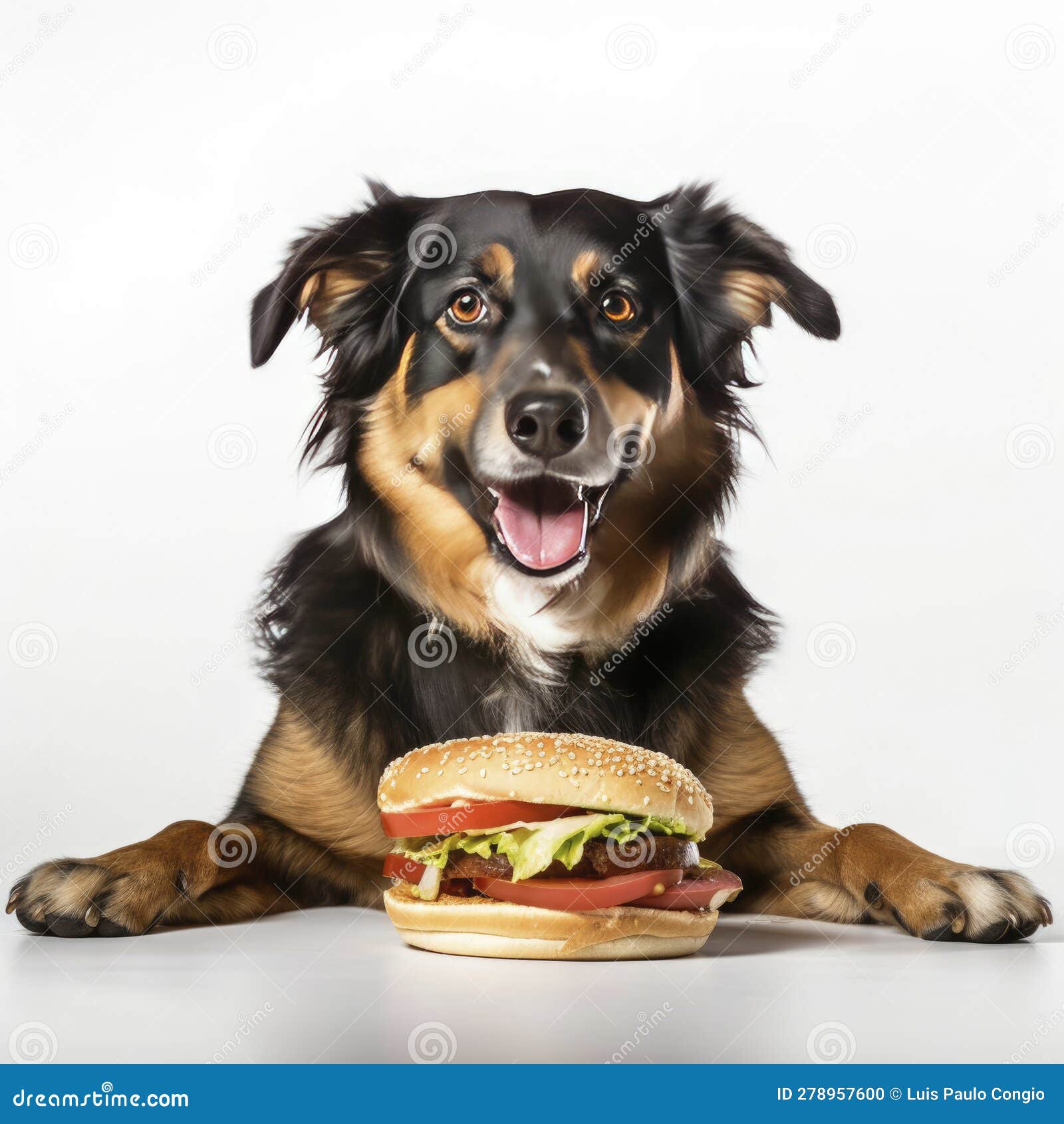 A dog with a hamburger stock photo. Illustration of grill - 278957600