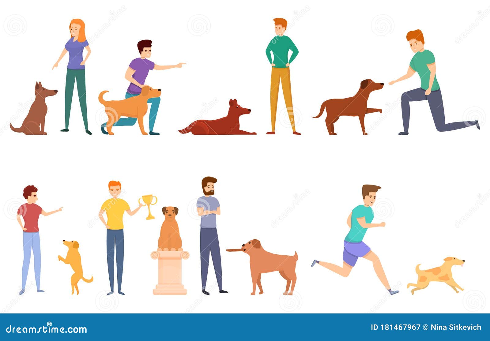 Dog Handler Icons Set, Cartoon Style Stock Vector - Illustration of ...